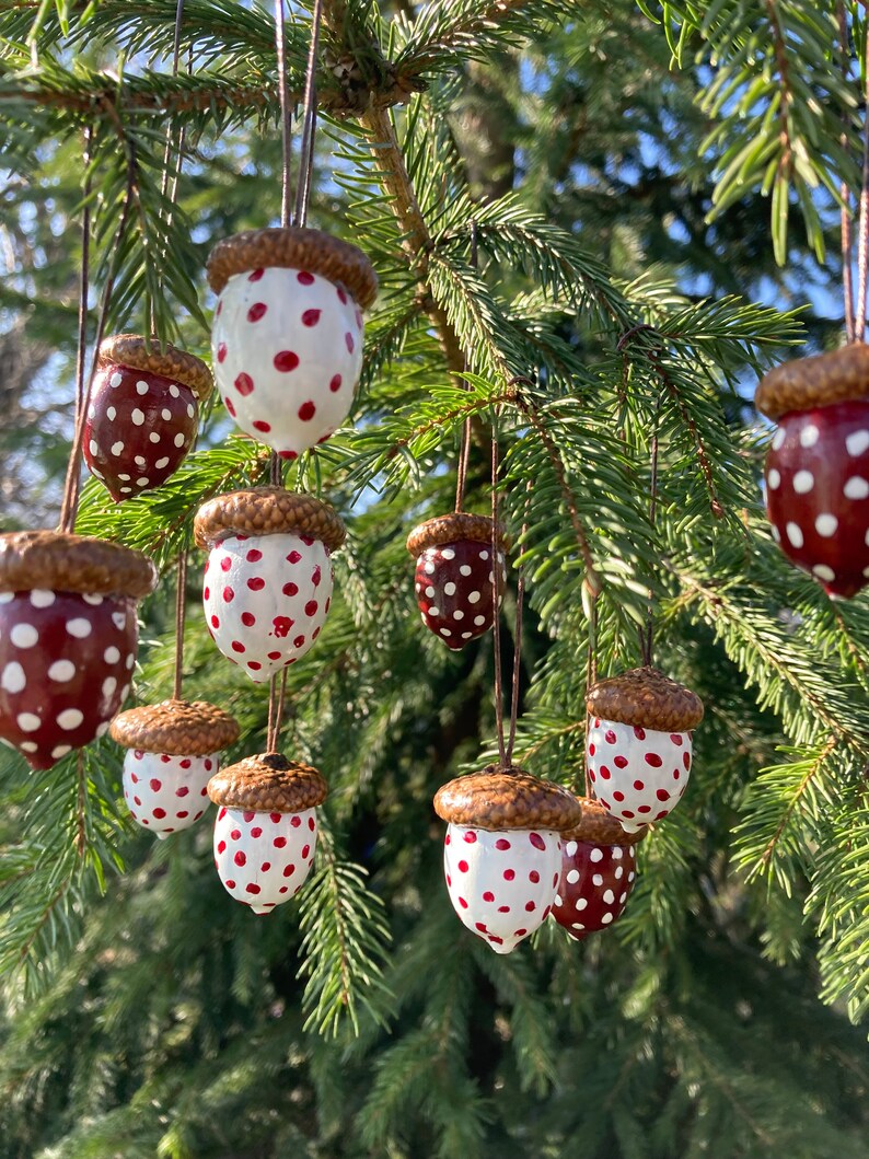 Painted Acorn Ornament Set, Rustic Fall Decor, Thanksgiving Decorations ...