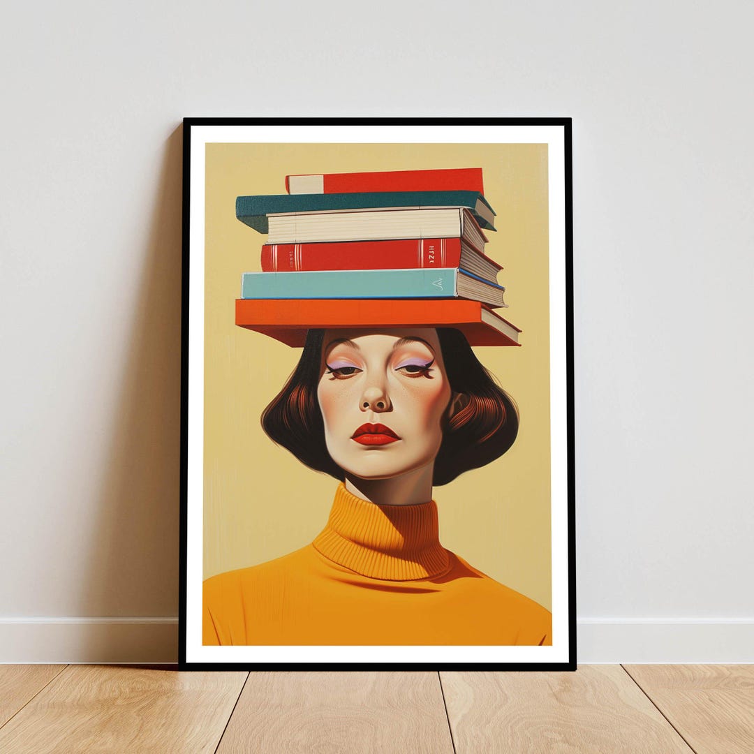 Poster "balance" - Vintage Woman Illustration With Books, Retro Home ...