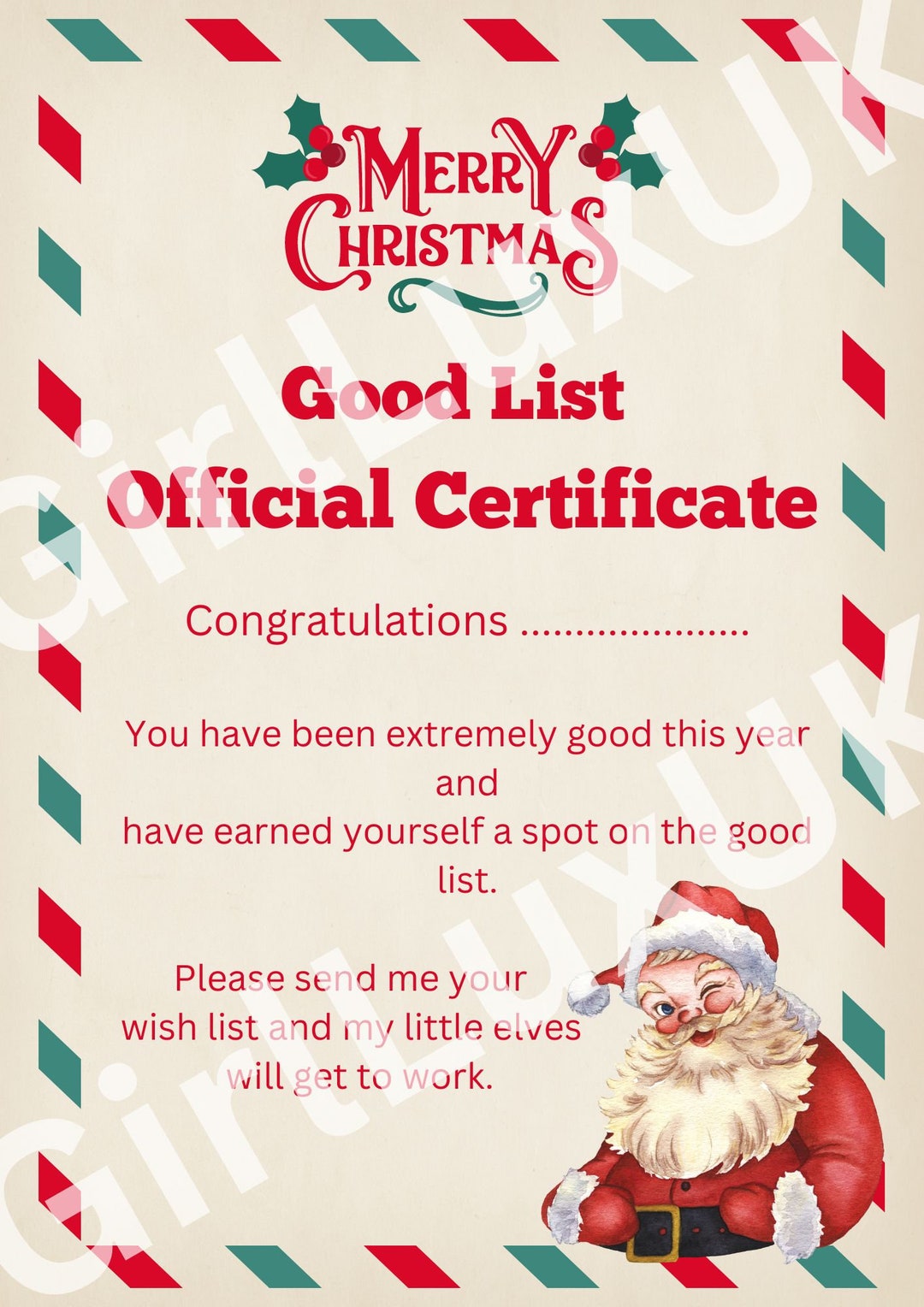 Christmas Good List Certificate - Etsy