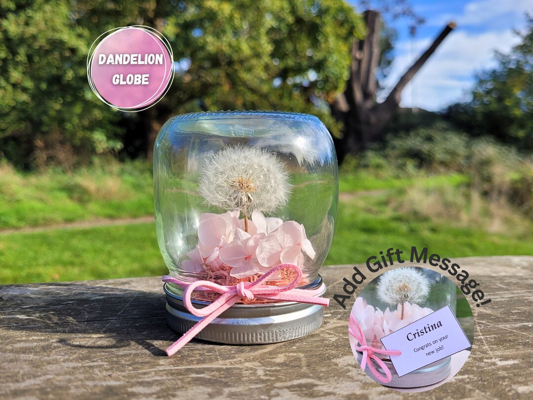 Dandelion and Hydrangea Glass Globe With Personalised Gift Message ...