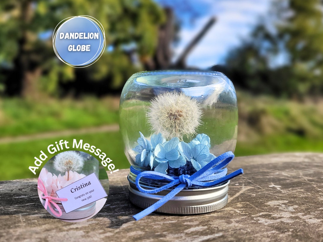 Dandelion and Blue Hydrangea Glass Globe With Personalised Message ...