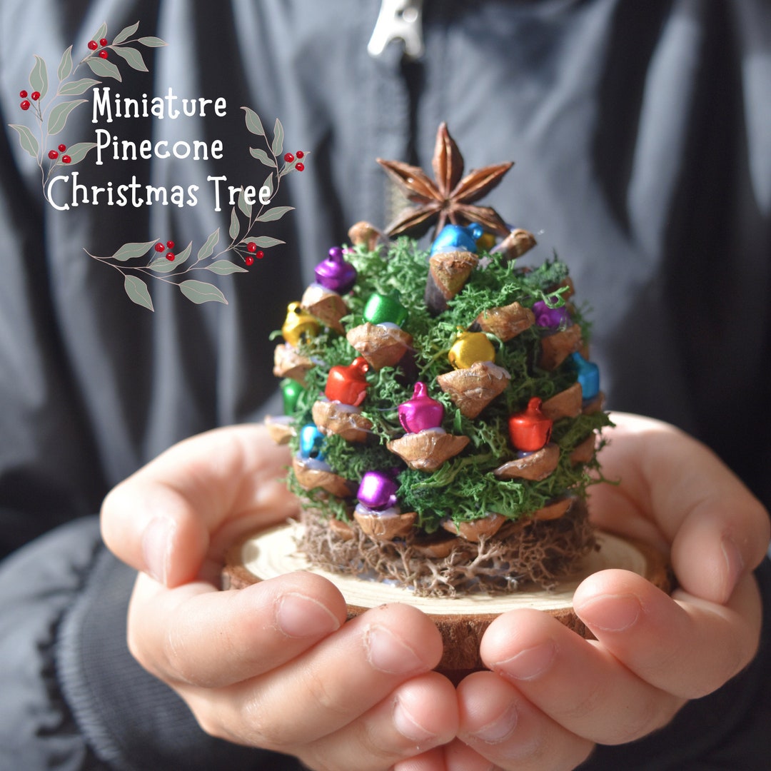 Mini Pinecone Christmas Tree With Jingle Bells, Table Shelf Green Xmas ...