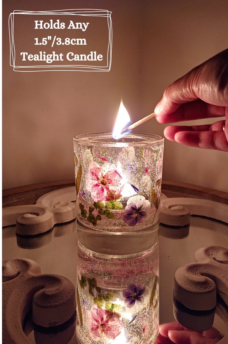Pressed Sakura Flower Candle Holder, Pansy Glass Tealight Holder for ...
