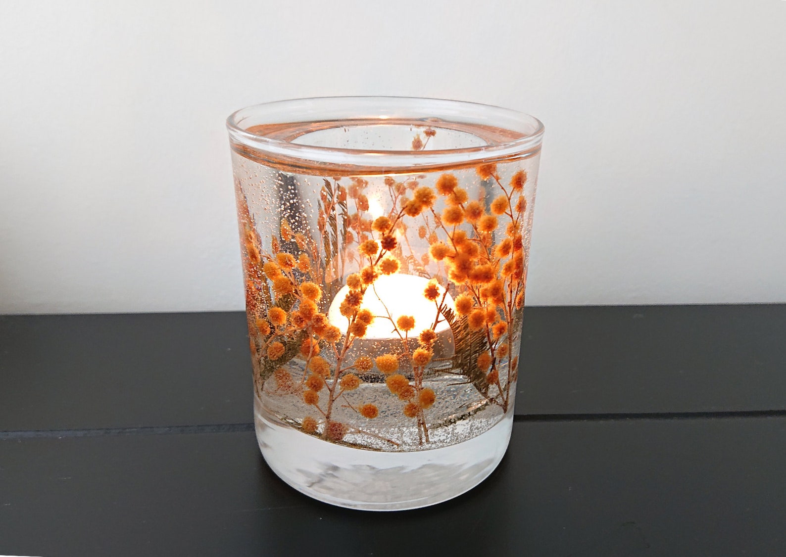 Yellow Mimosa Flower Glass Tealight Holder, Women's Day Mimosa Decor ...
