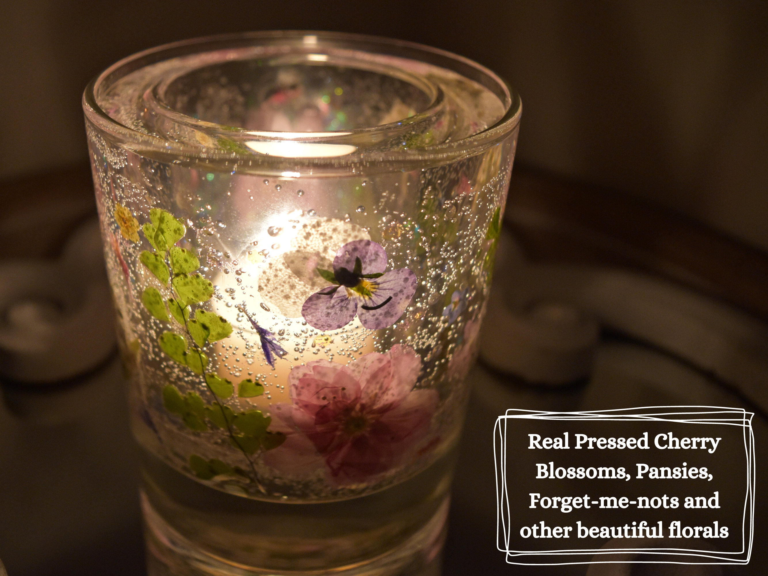 Pressed Sakura Flower Candle Holder, Pansy Glass Tealight Holder for ...