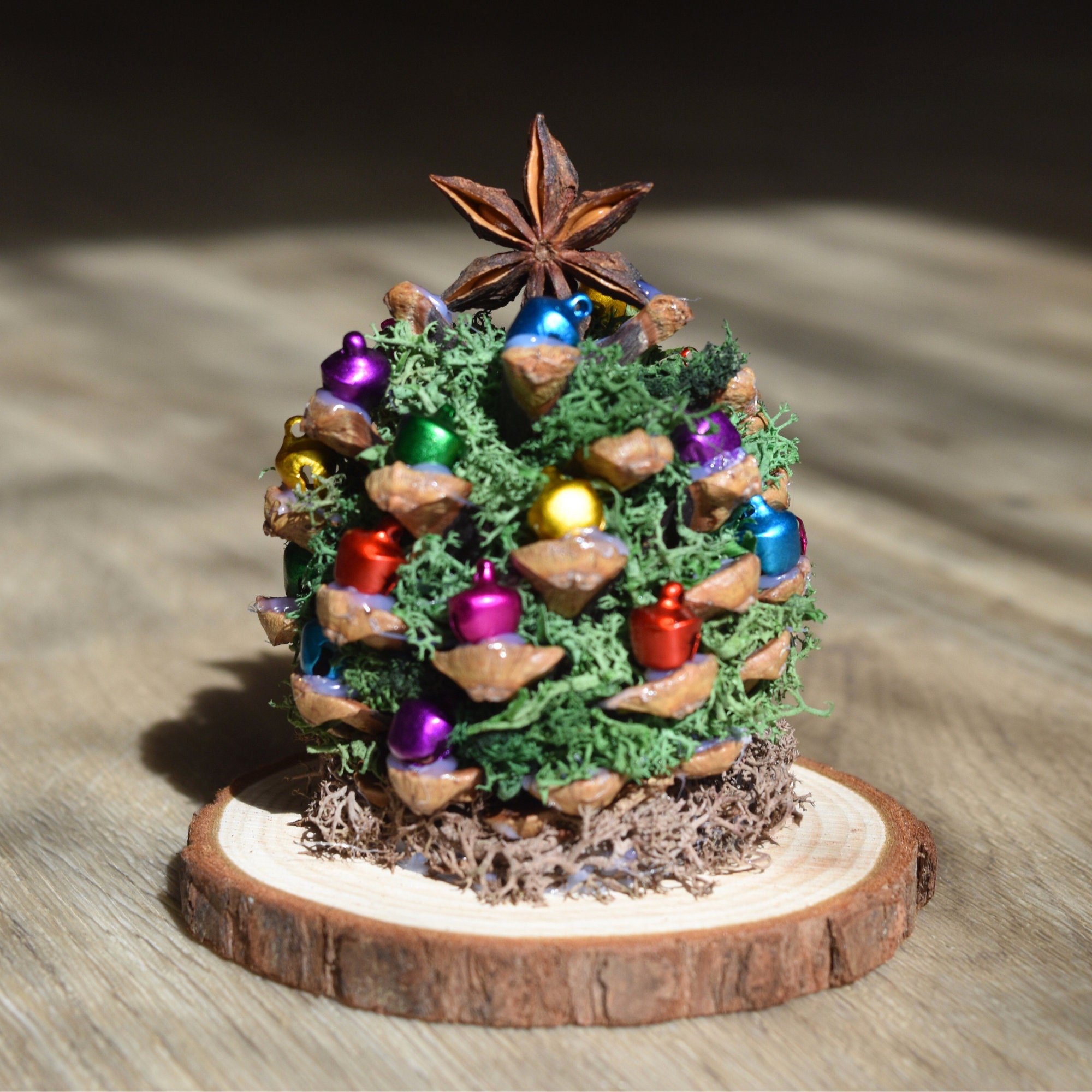 Mini Pinecone Christmas Tree With Jingle Bells, Table Shelf Green Xmas ...