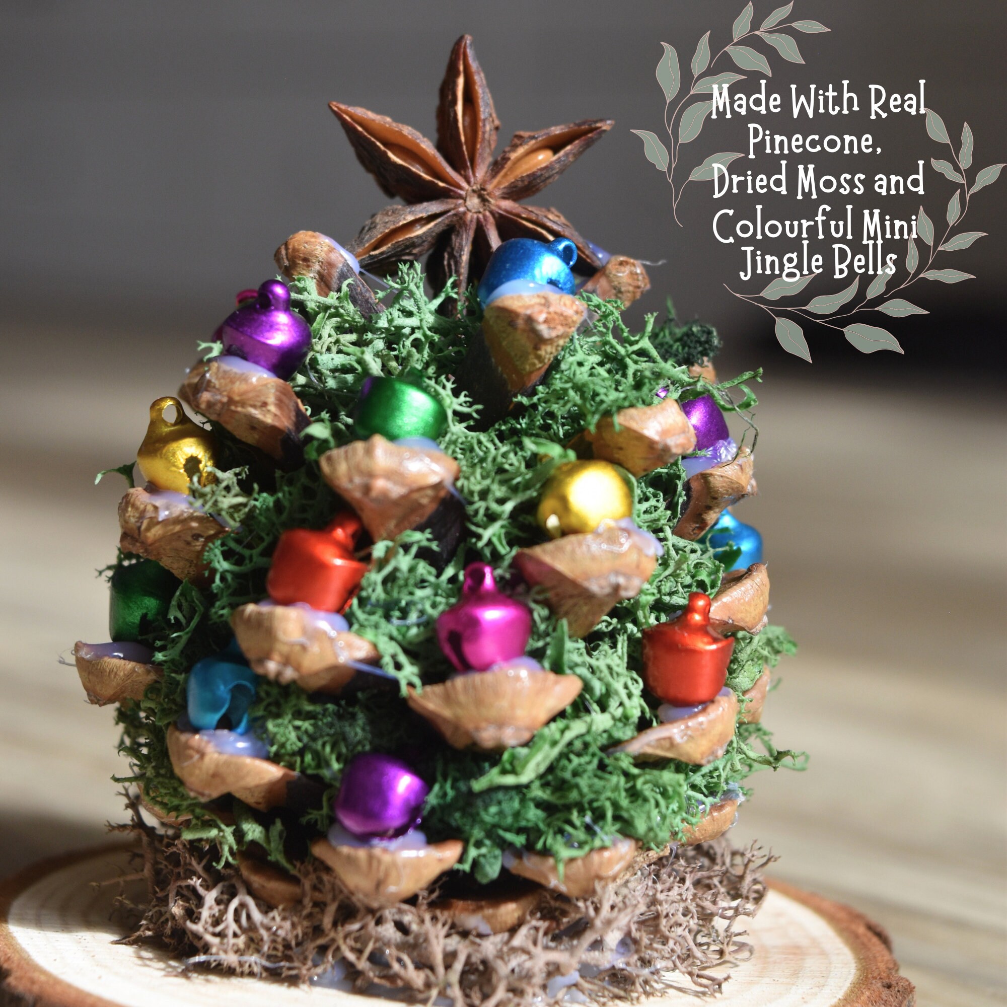 Mini Pinecone Christmas Tree With Jingle Bells, Table Shelf Green Xmas ...