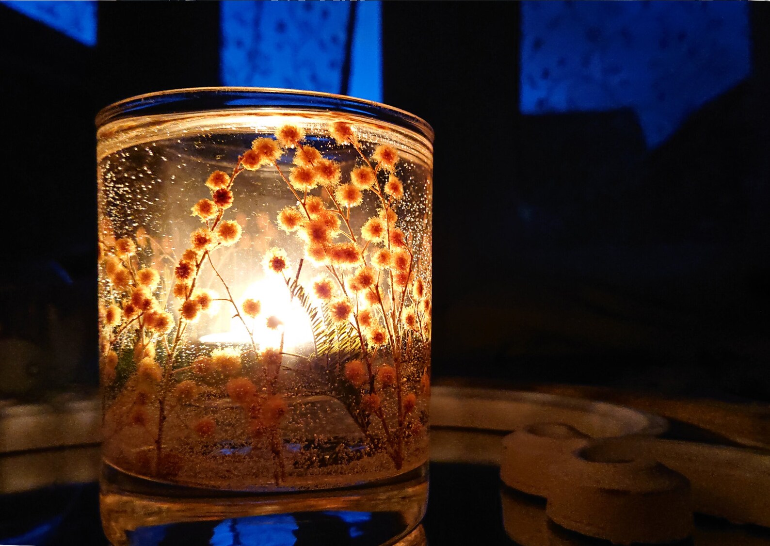 Yellow Mimosa Flower Glass Tealight Holder, Women's Day Mimosa Decor ...