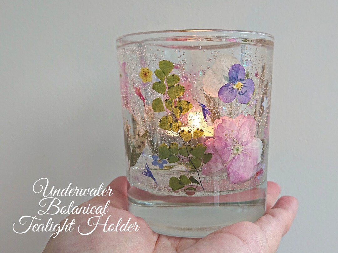 Pressed Sakura Flower Candle Holder, Pansy Glass Tealight Holder for ...
