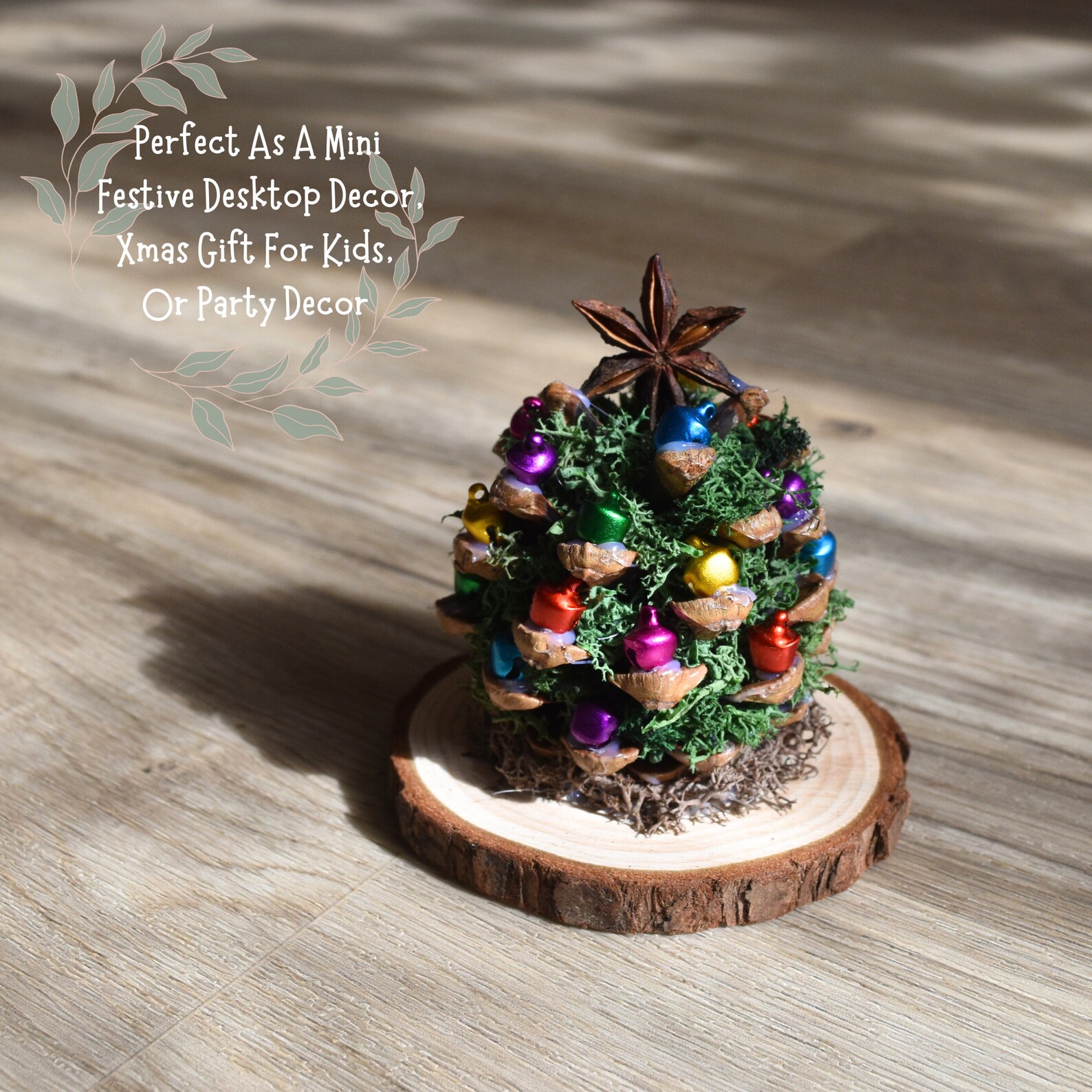 Mini Pinecone Christmas Tree With Jingle Bells, Table Shelf Green Xmas ...