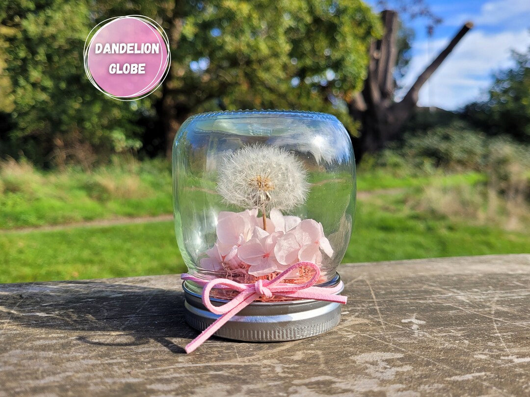 Dandelion Glass Globe Real Dandelion and Pink Hydrangea Glass - Etsy