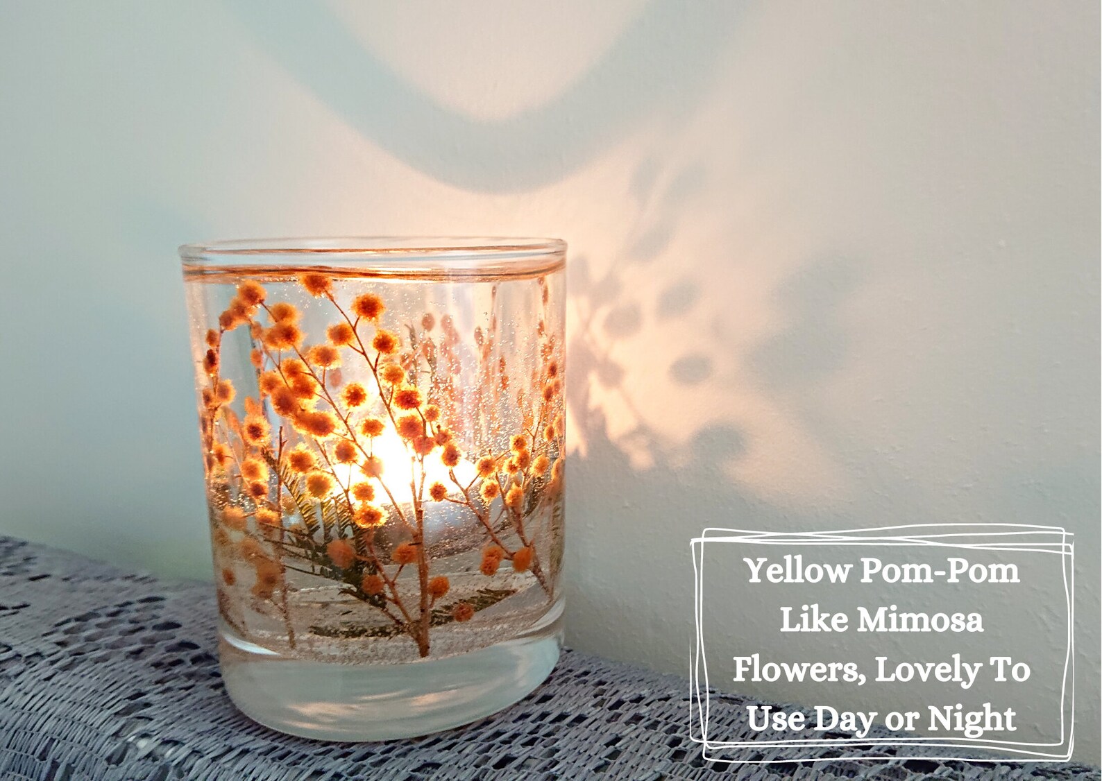 Yellow Mimosa Flower Glass Tealight Holder, Women's Day Mimosa Decor ...