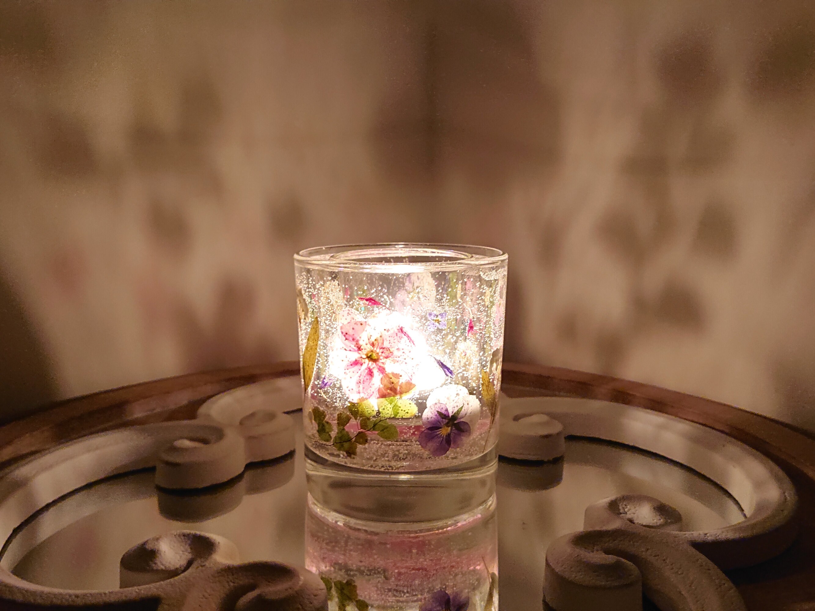 Pressed Sakura Flower Candle Holder, Pansy Glass Tealight Holder for ...