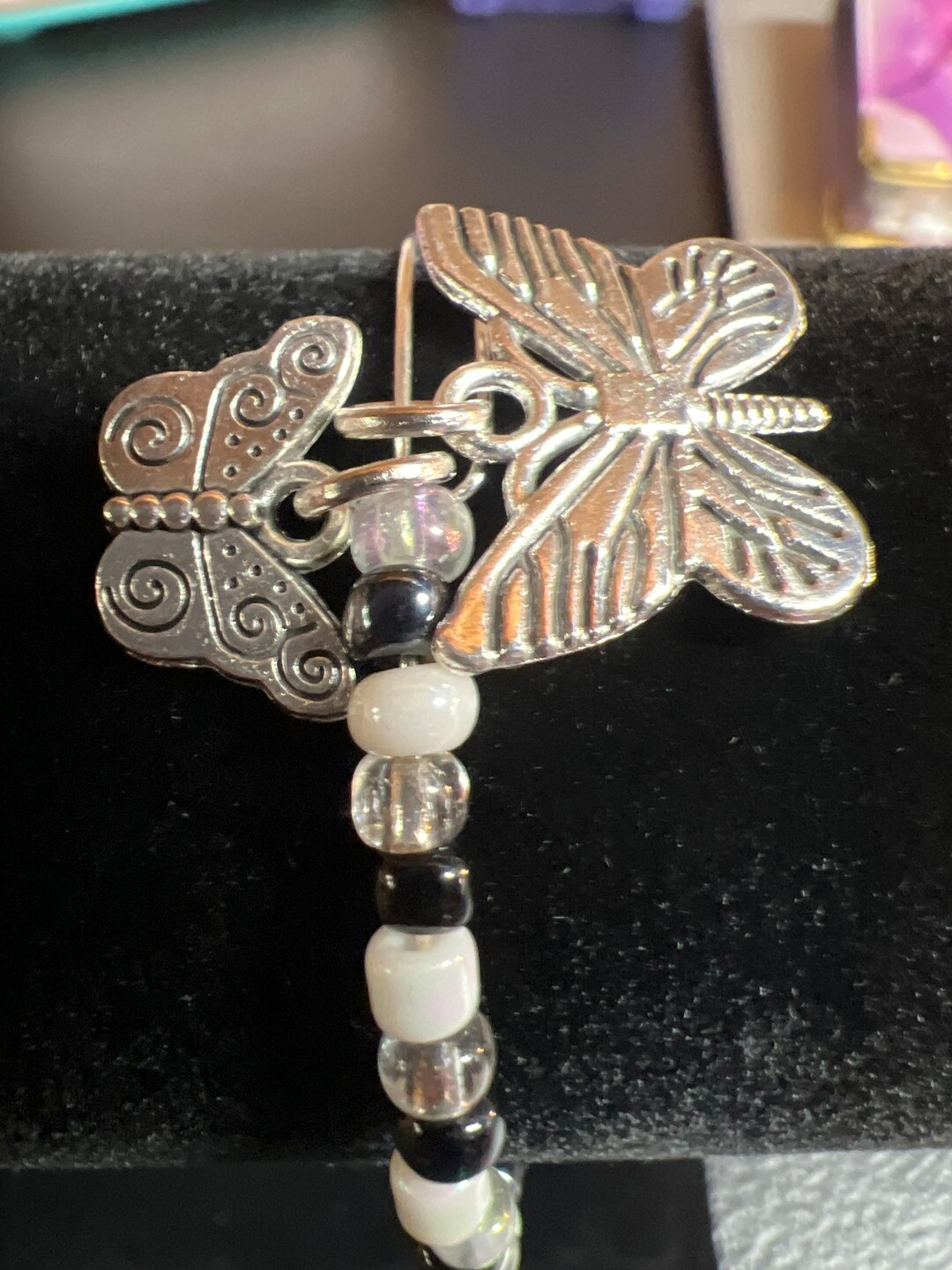 Butterfly Charmed Beaded Adjustable Bangle Bracelet. - Etsy