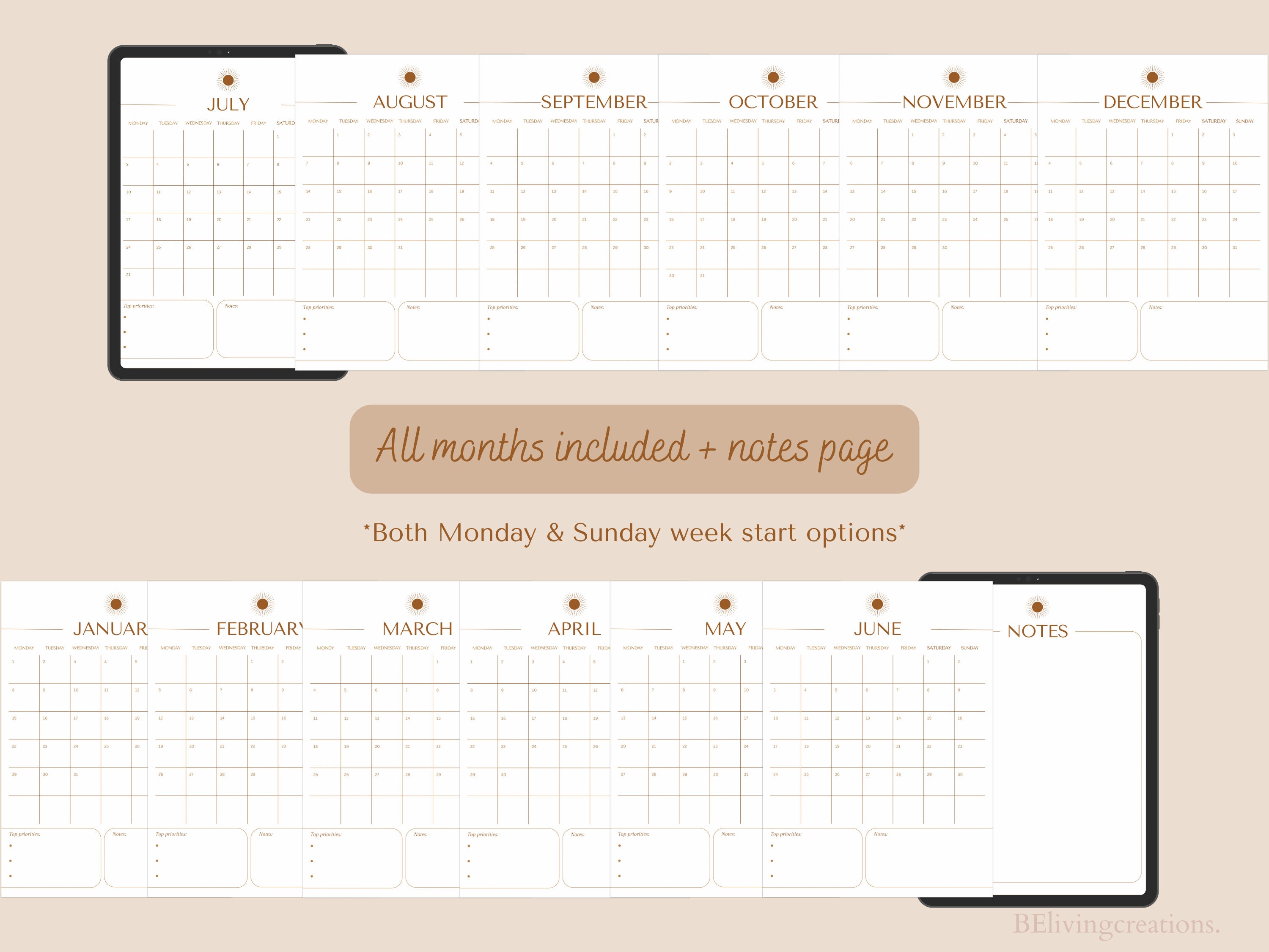 Digital BOHO Mid-year Calendar 2023 / 2024 Digital Calendar - Etsy