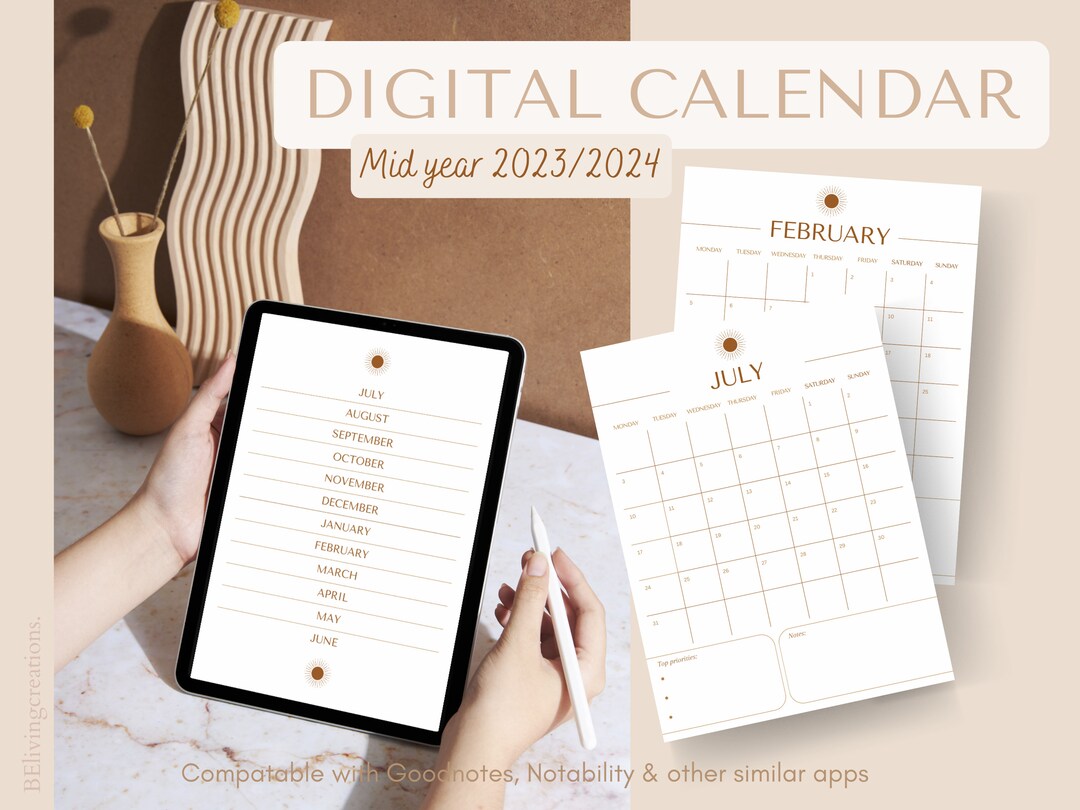 Digital BOHO Mid-year Calendar 2023 / 2024 Digital Calendar - Etsy