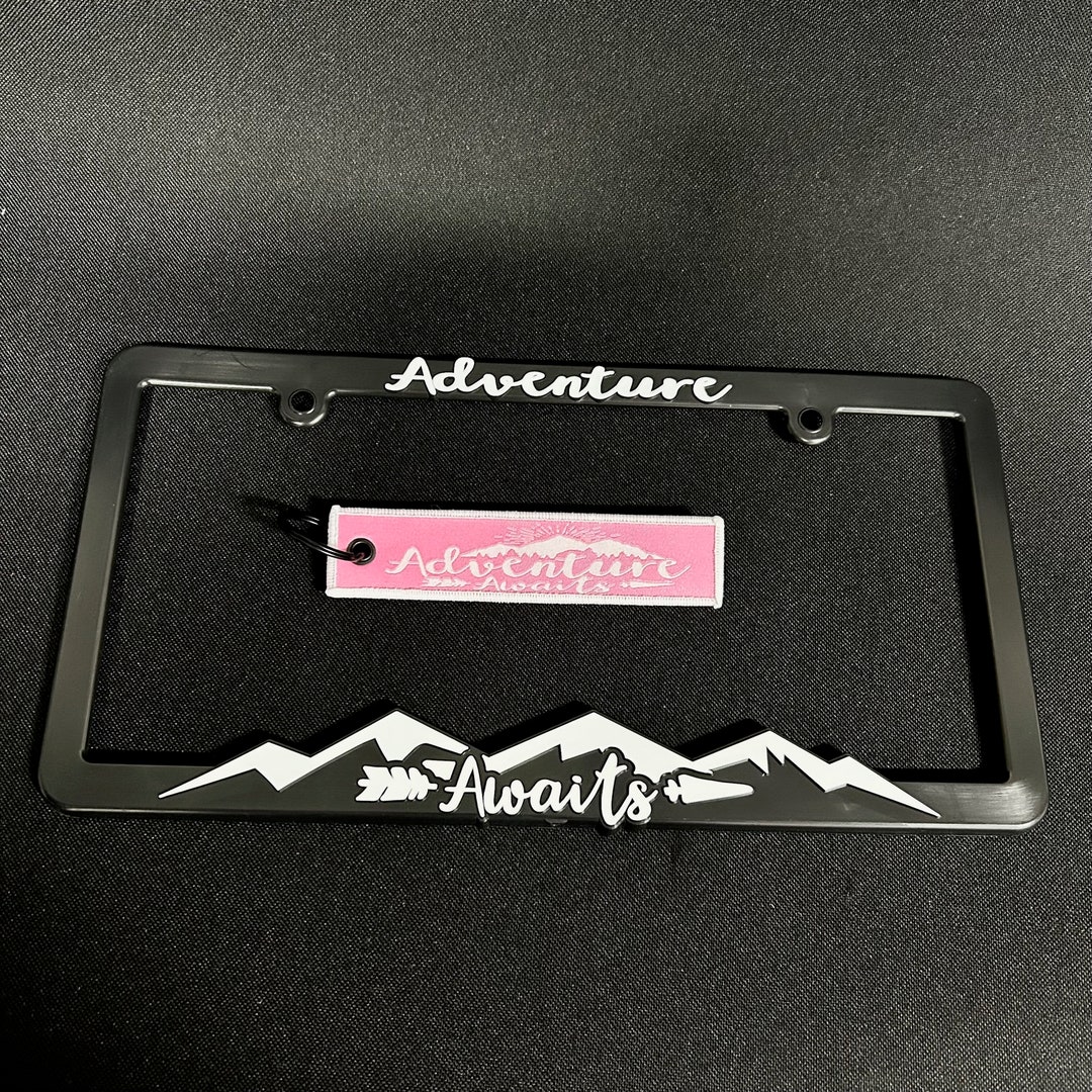 Adventure Awaits License Plate Frame Bracket With Jet Tag - Etsy