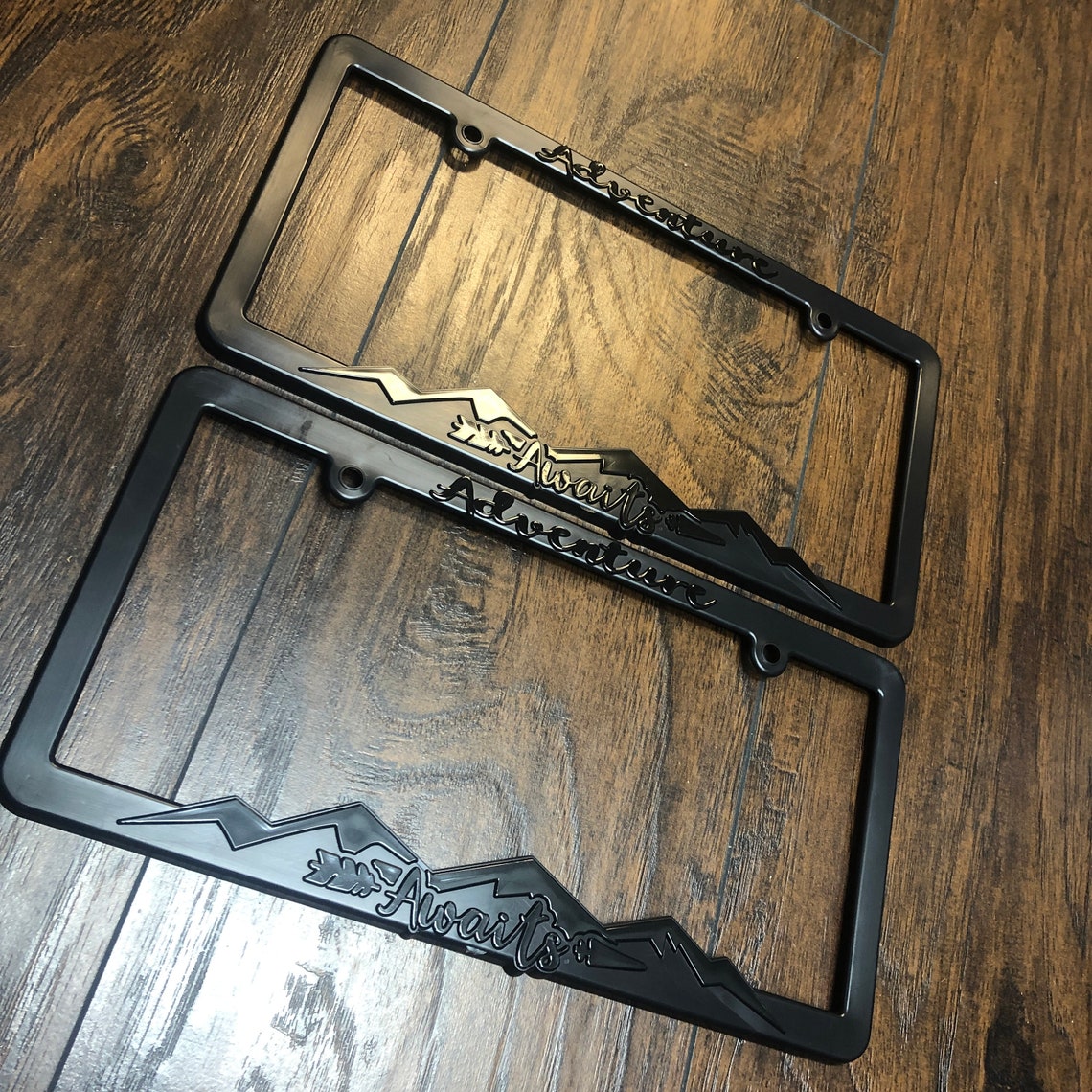 Black on Black Adventure Awaits License Plate Frame - Etsy