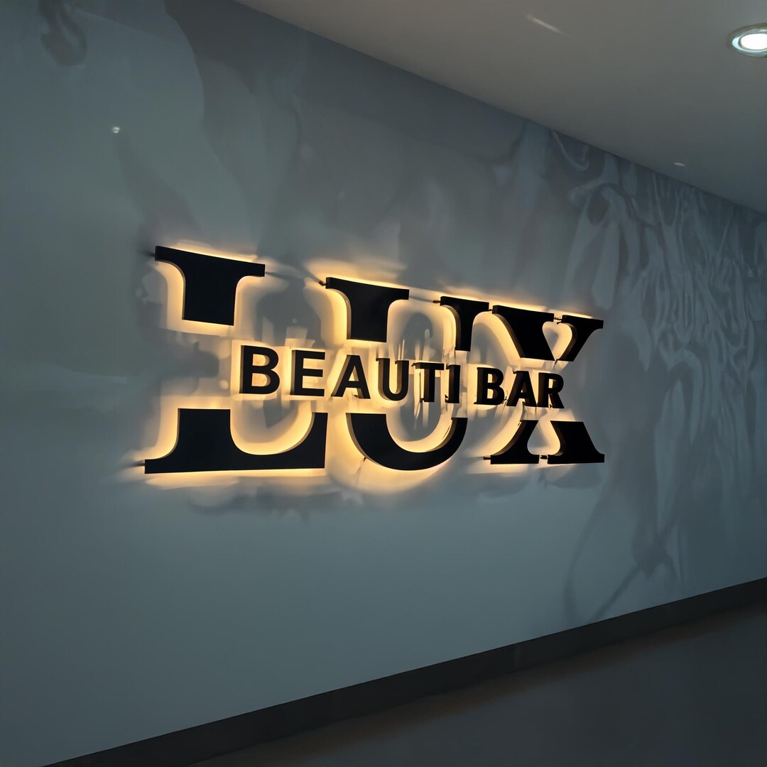 Reception Area Backlit Logo Sign, Personalized 3D Metal Business Wall ...