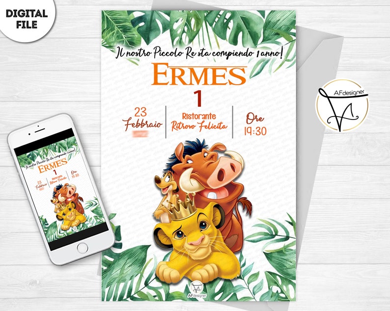 Digital SIMBA-LION KING Party Invitation, Baby Lion King Baptism Invite ...