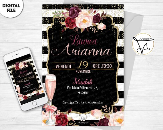 Digital ELEGANT FLOWERS Party Invitation Sparkle Birthday - Etsy