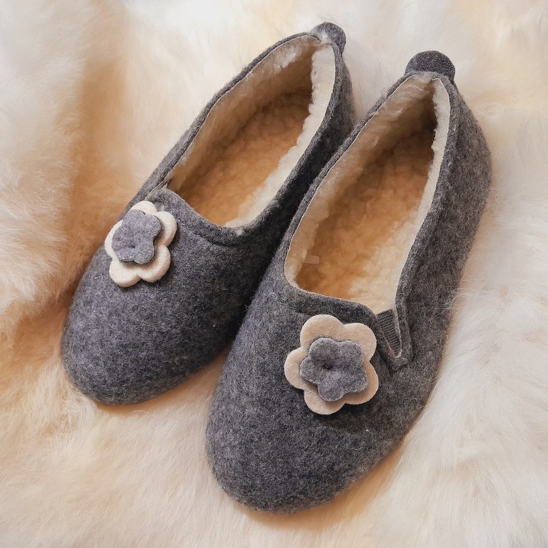 Women's Slippers Felt & Natural Sheep Wool Ballerina Flower - Etsy