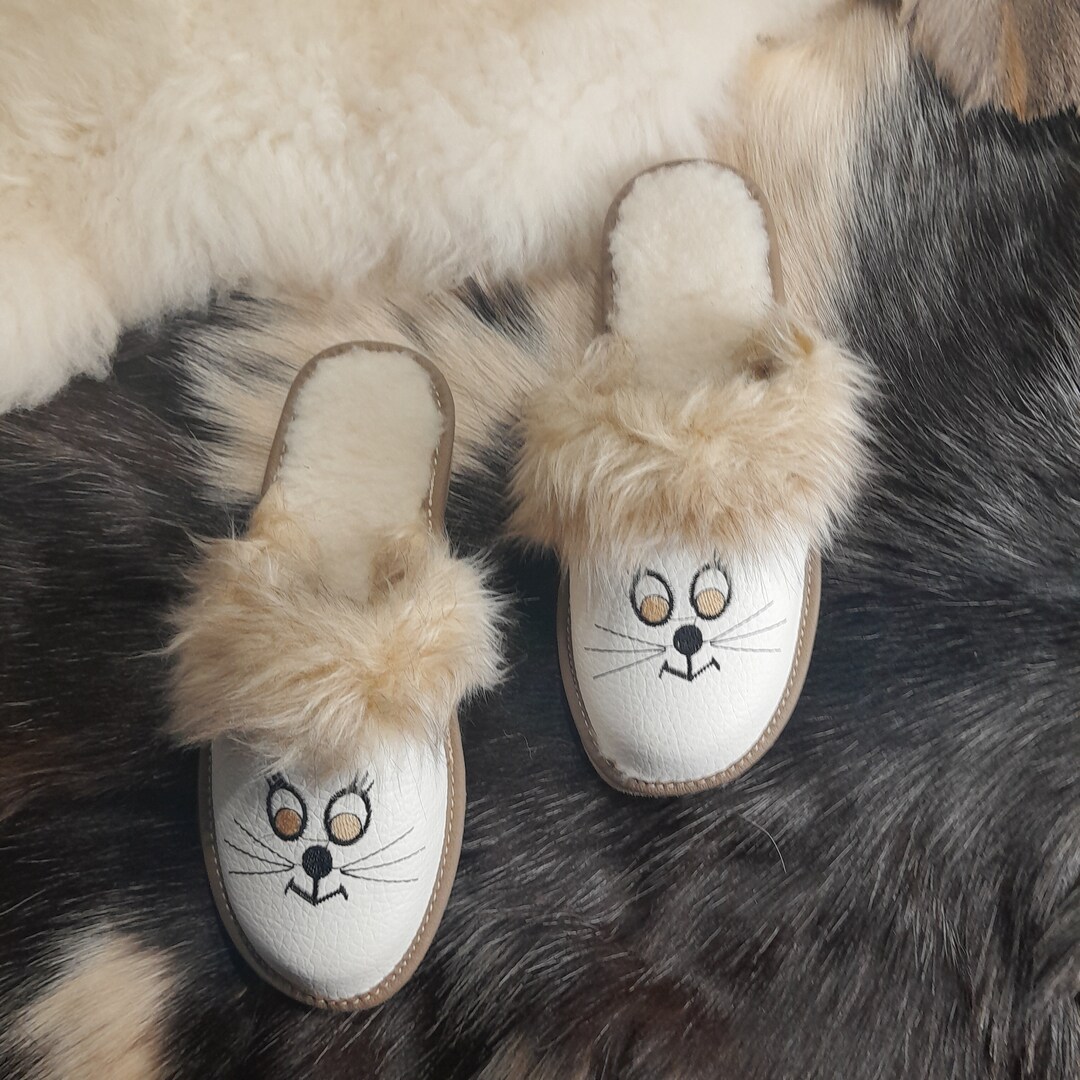 Women's Natural Sheepskin Soft Leather Wool Lining Warm House Slip-on ...