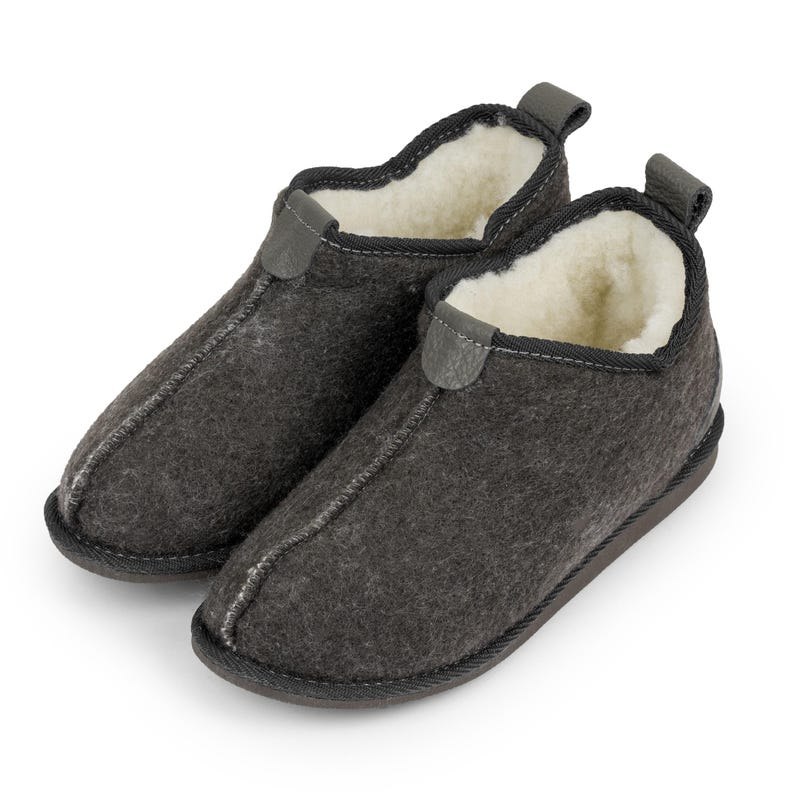 US Men's Slippers Dark Felt & Natural Sheep Wool Ankle Booties - Etsy