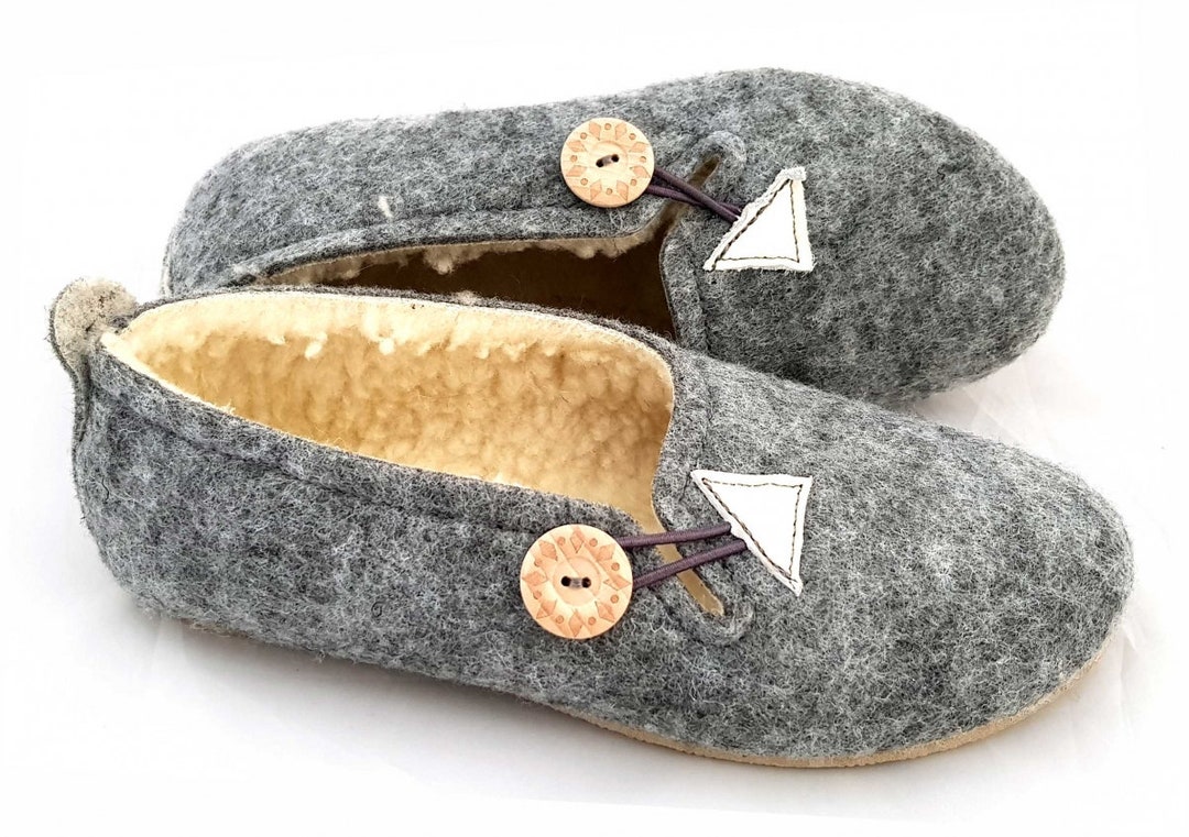 Women's Felt Slippers With Natural Sheepskin Wool House - Etsy