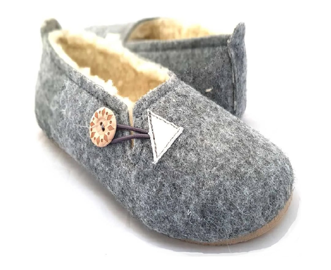 Women's Felt Slippers With Natural Sheepskin Wool House Slippers ...