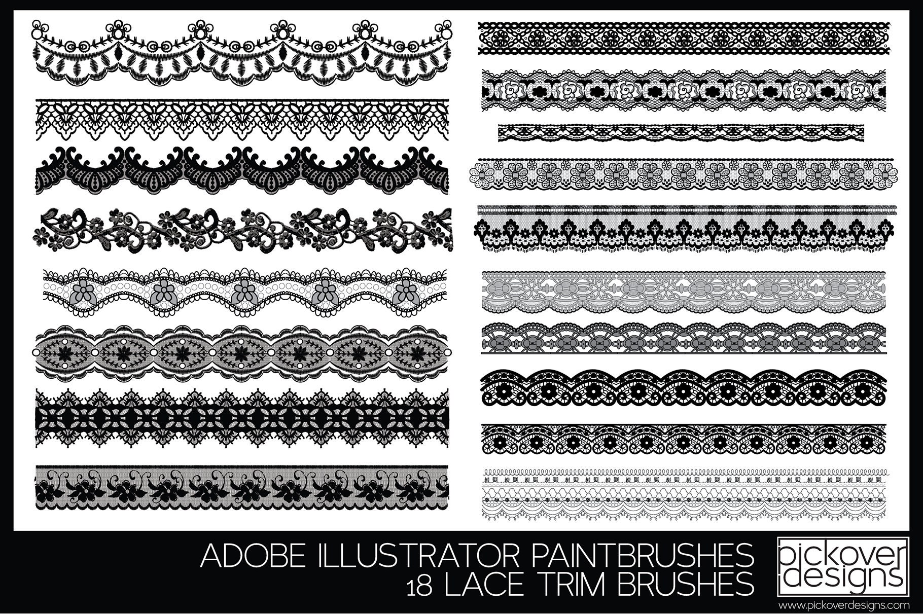 18 Lace Brushes for Adobe Illustrator. Vector Paint Brushes for Art ...
