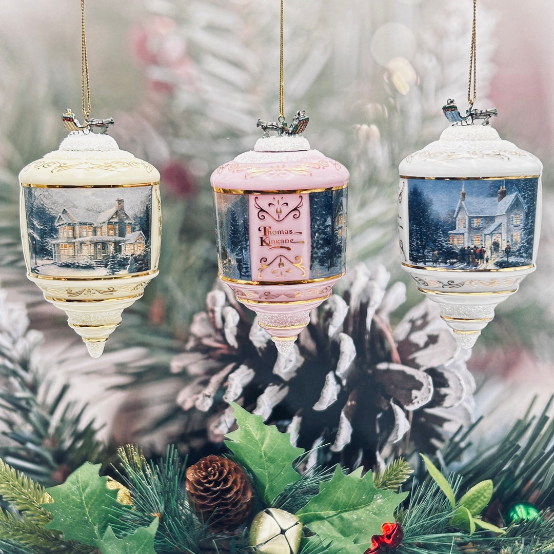 Vintage Bradford Exchange Thomas Kinkade Heirloom Glass Ornaments ...