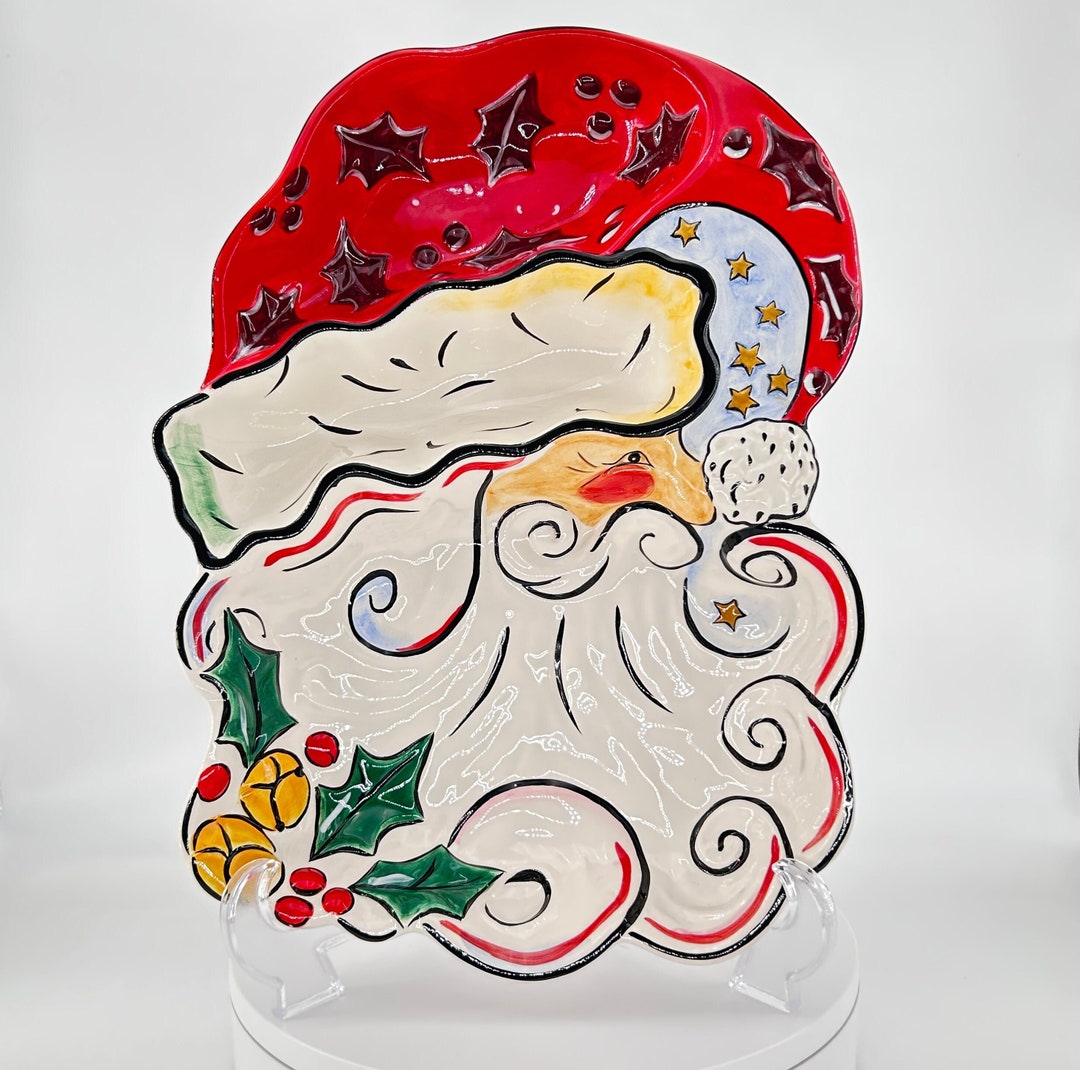 Vintage - Clay Art - " Merry Santa" - Chip and Dip Platter 16" X 12.5 ...