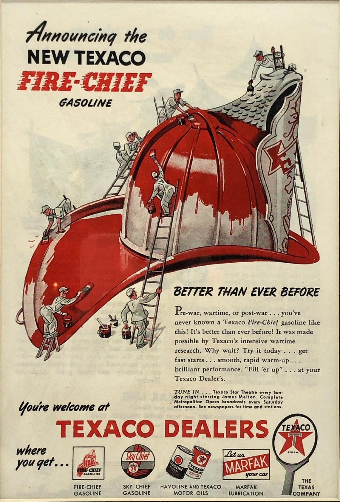 Texaco Fire-chief Gasoline Ad 1946 Framed - Etsy