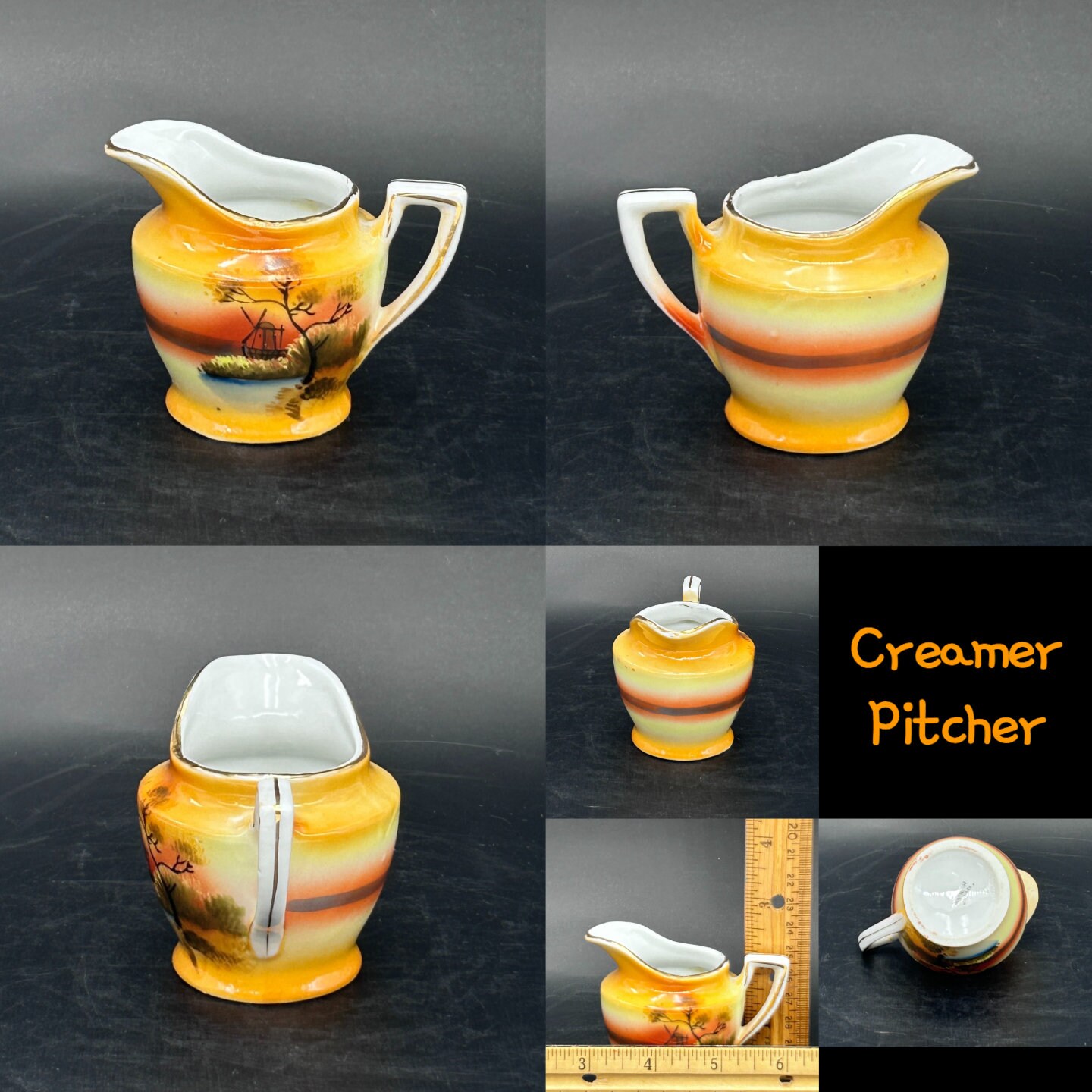 Vintage Mini Tea Set Sunset/windmill/lake/tree 10 Piece Set Handpainted ...