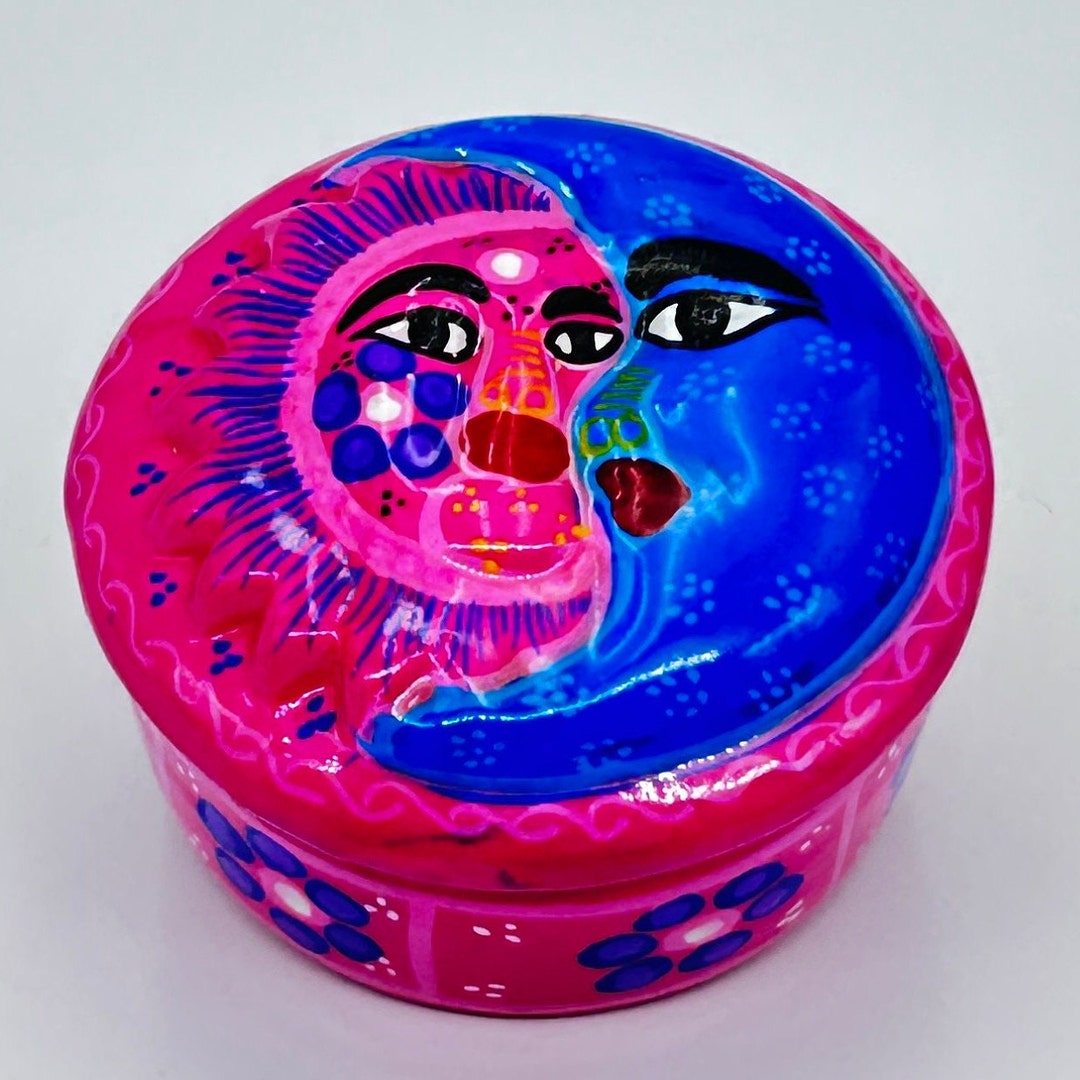 Mexican Folk Art - Sun & Moon Trinket/treasure/jewlery Box - Hand ...