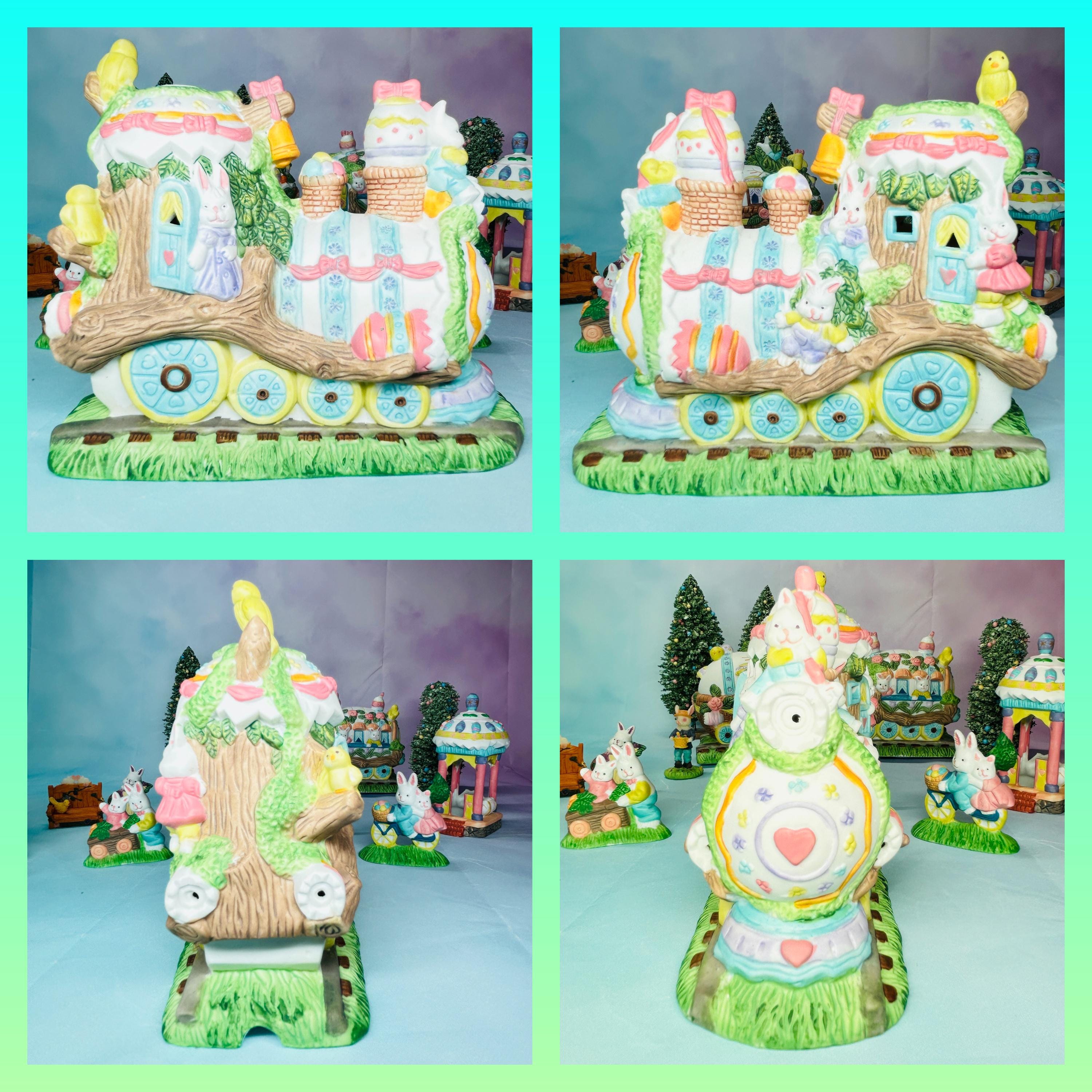 Vintage - Seventeen Piece Lighted Train Set and Village - Easter Train ...