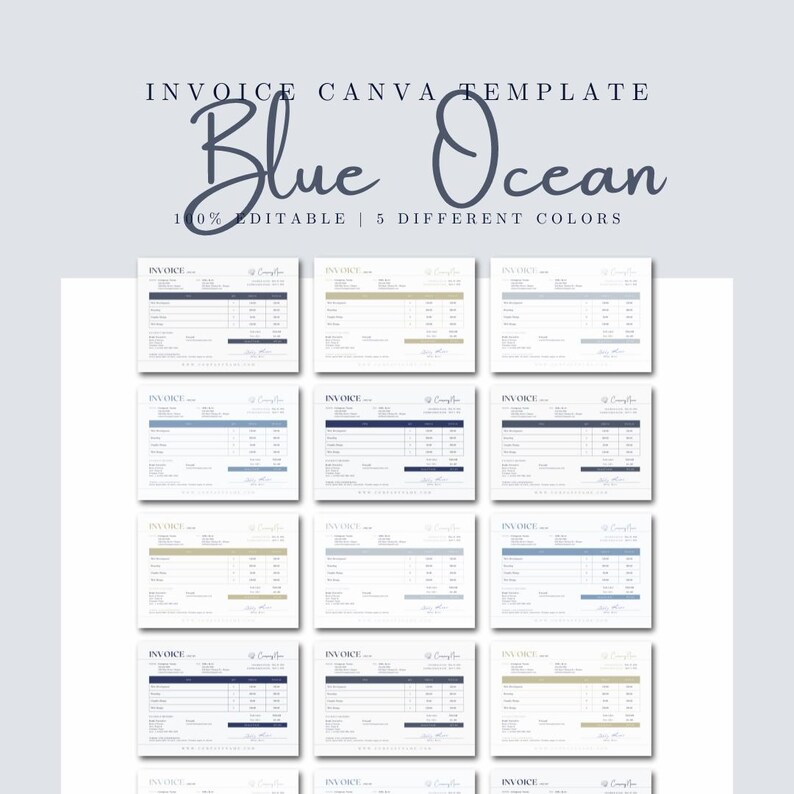 INVOICE Blue Ocean Canva Template - Etsy