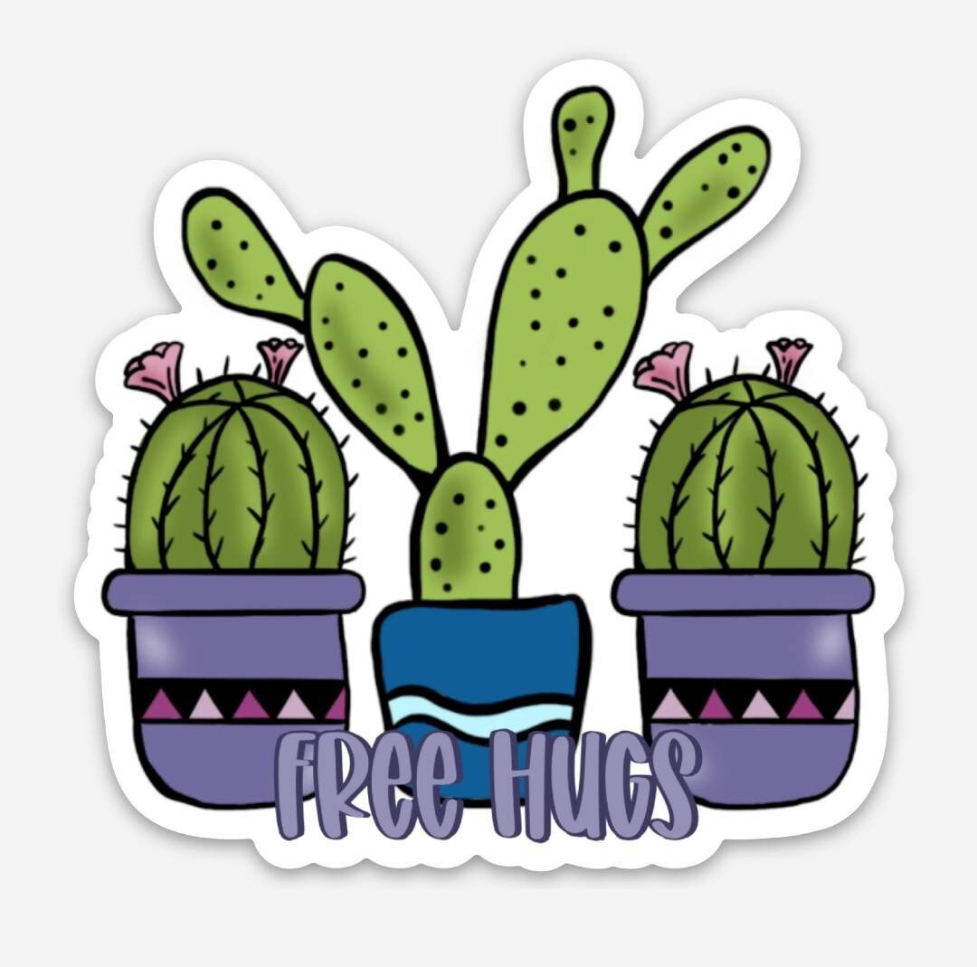 Free Hugs Cactus Vinyl Sticker,free Hugs Cactus Vinyl Sticker - Cute ...