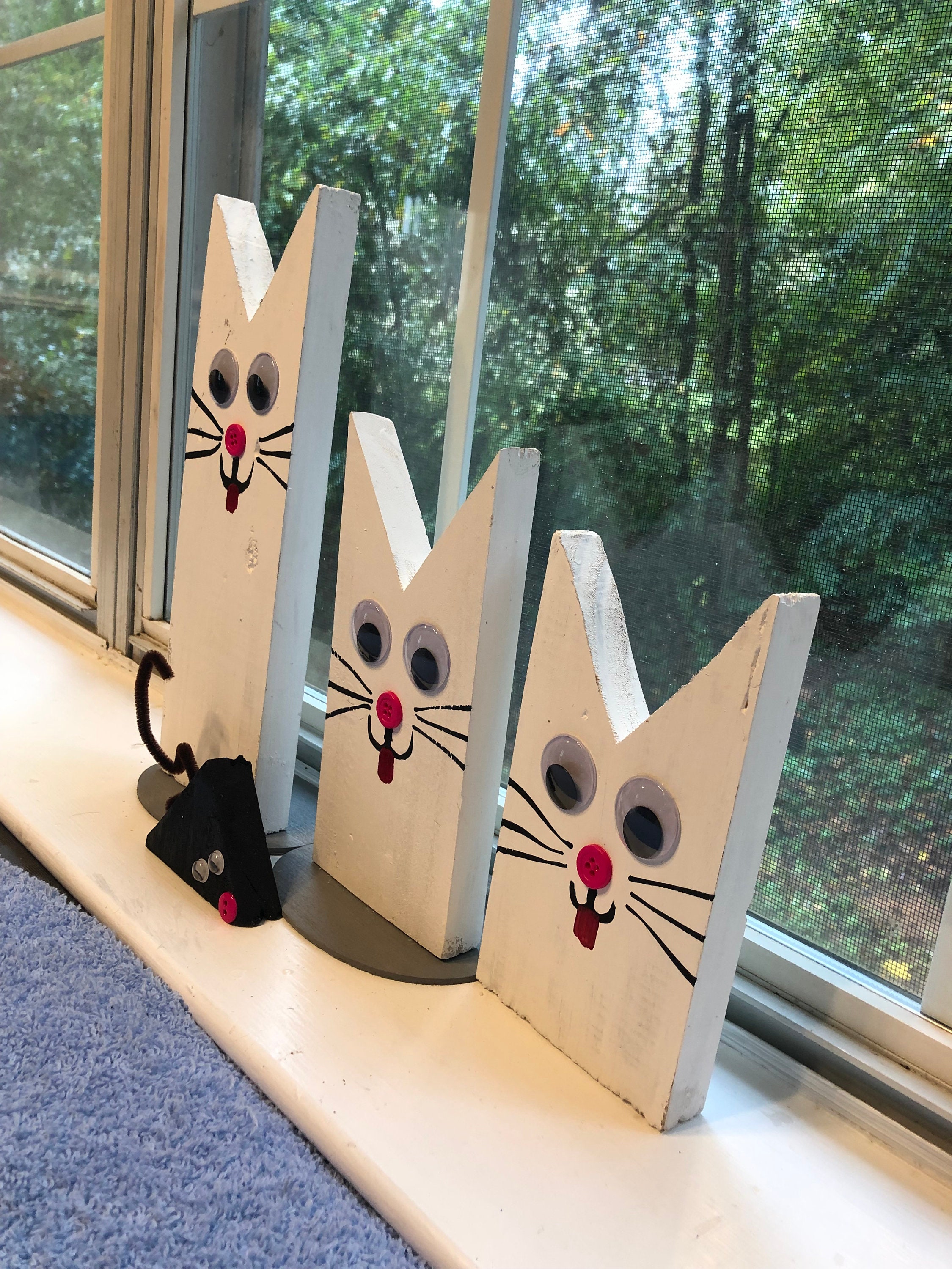 Decorative White Cats, SET OF 3, Plus Wooden Mouse - Etsy