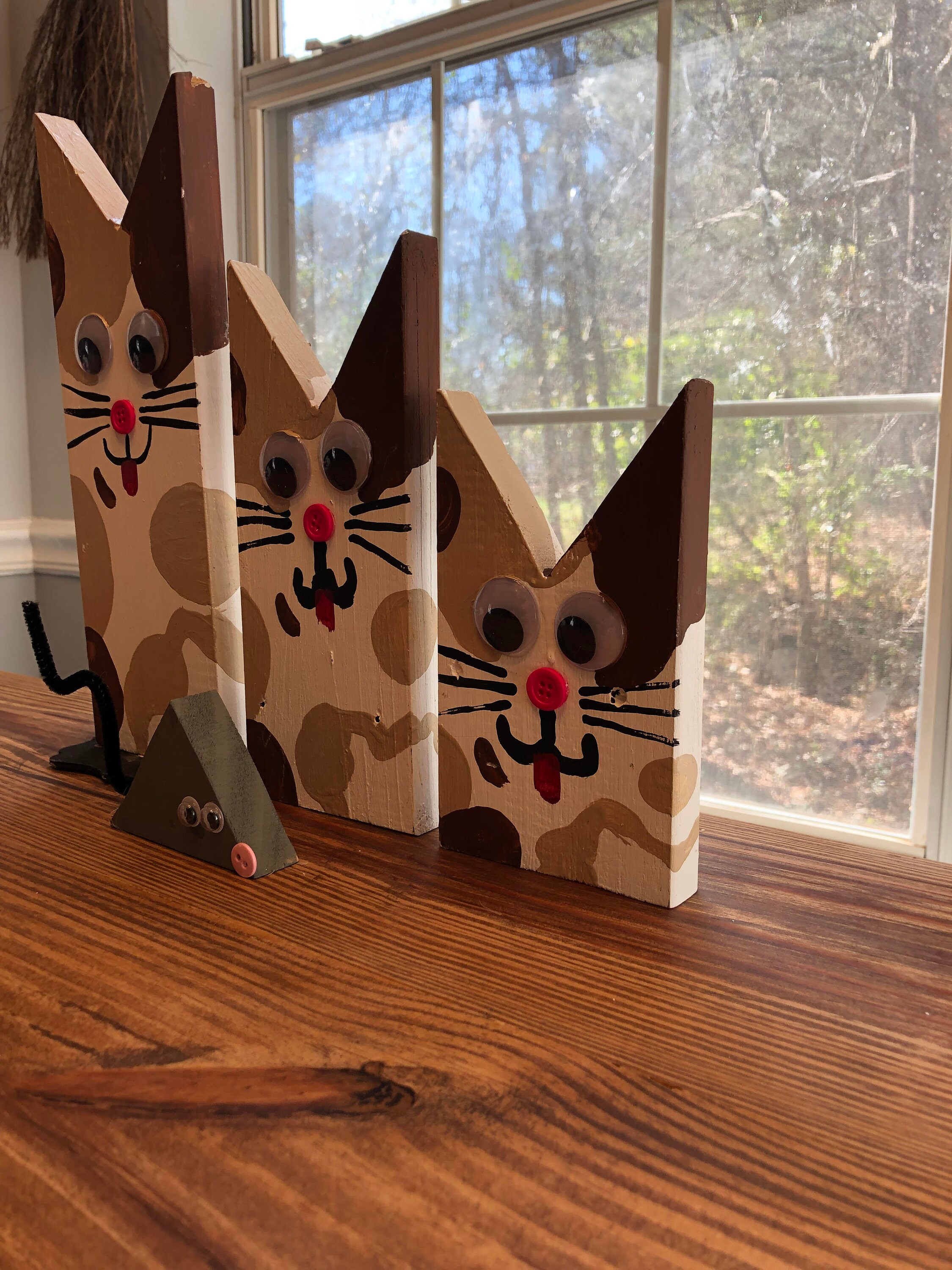 Decorative Wooden Calico Cat, Set of Three, Plus a Wooden Mouse - Etsy