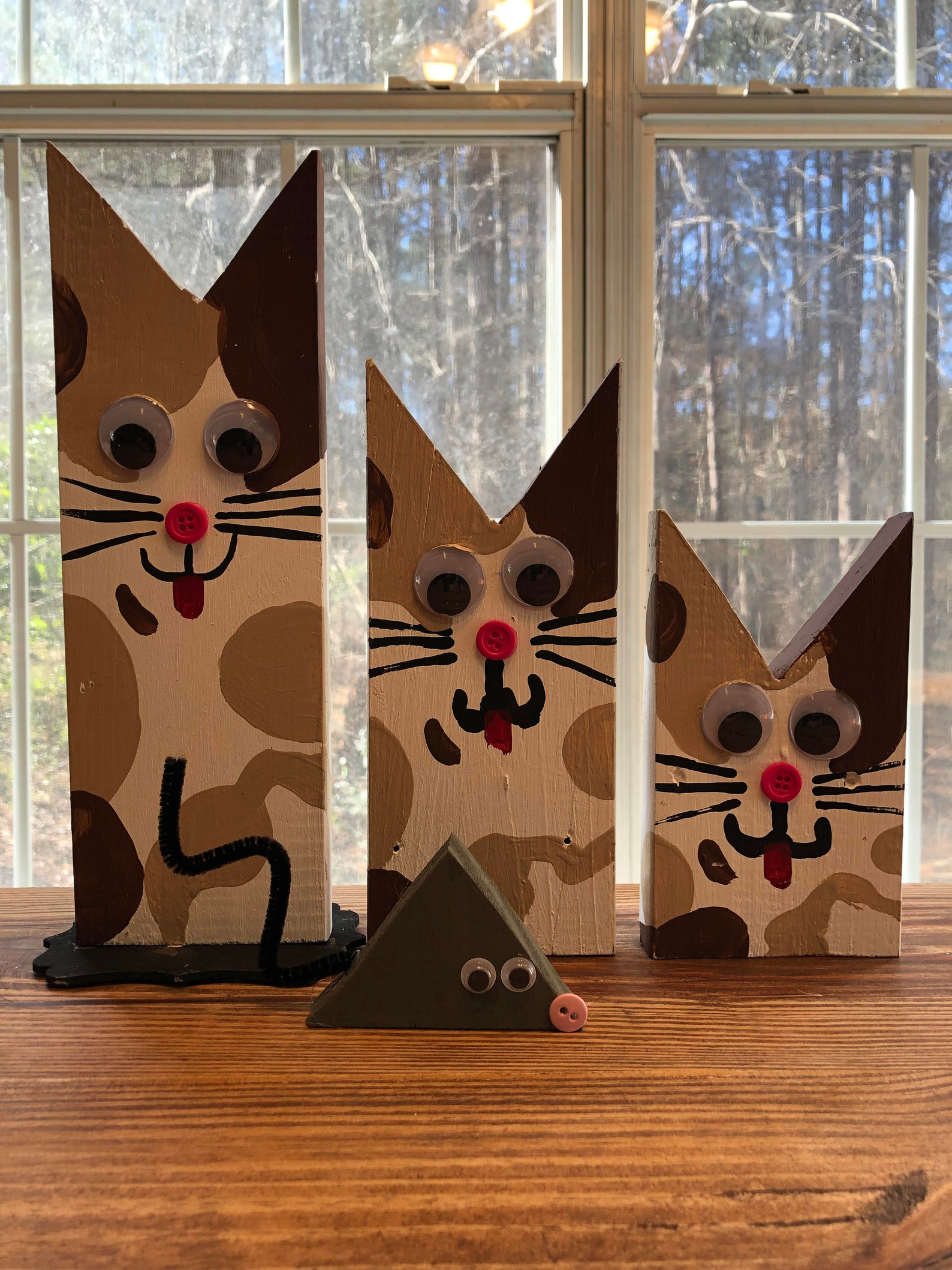 Decorative Wooden Calico Cat, Set of Three, Plus a Wooden Mouse - Etsy