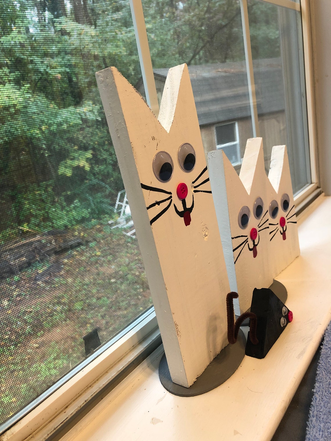 Decorative White Cats, SET OF 3, Plus Wooden Mouse - Etsy