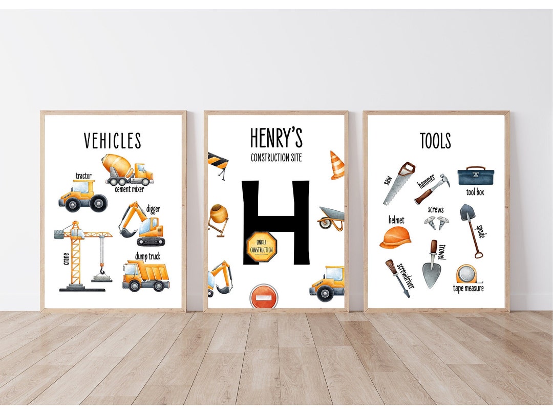 Construction Vehicles Prints Set of 3 Toddler Truck Decor - Etsy