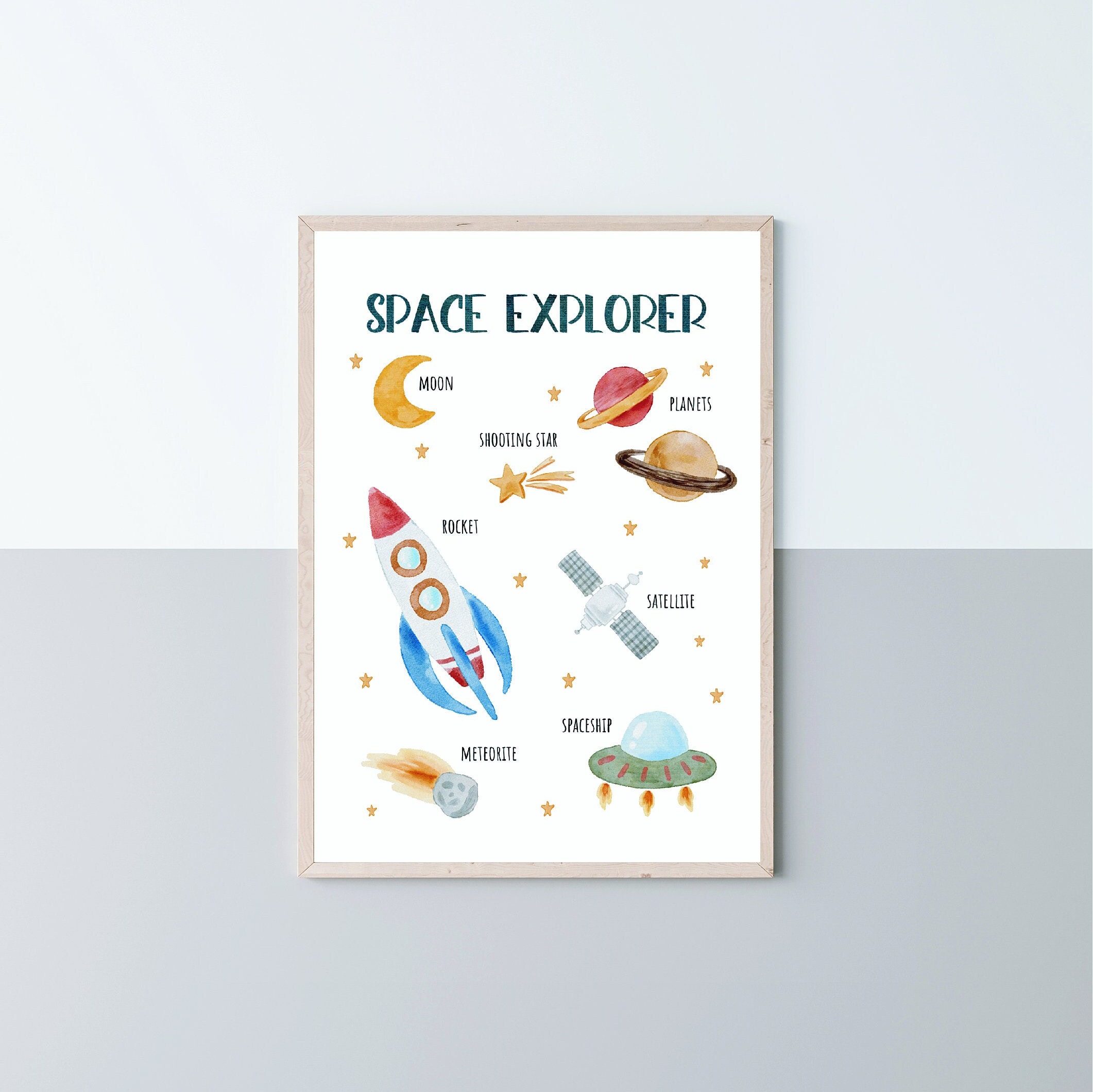 Space Explorer Kids Print Kids Room Watercolour Space Print Playroom ...