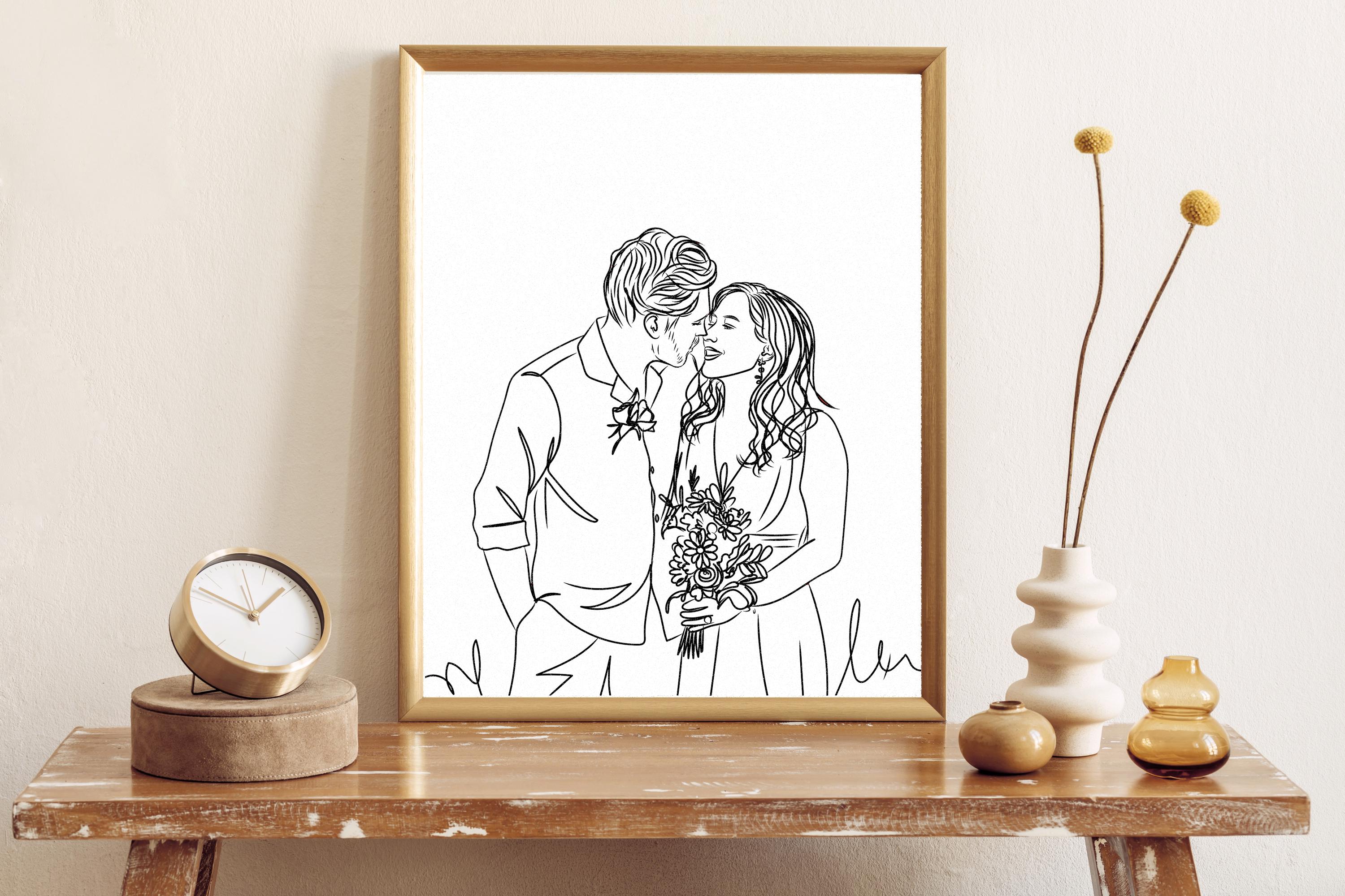 Custom Line Art Couple Drawing, Personalized Romantic Couple ...