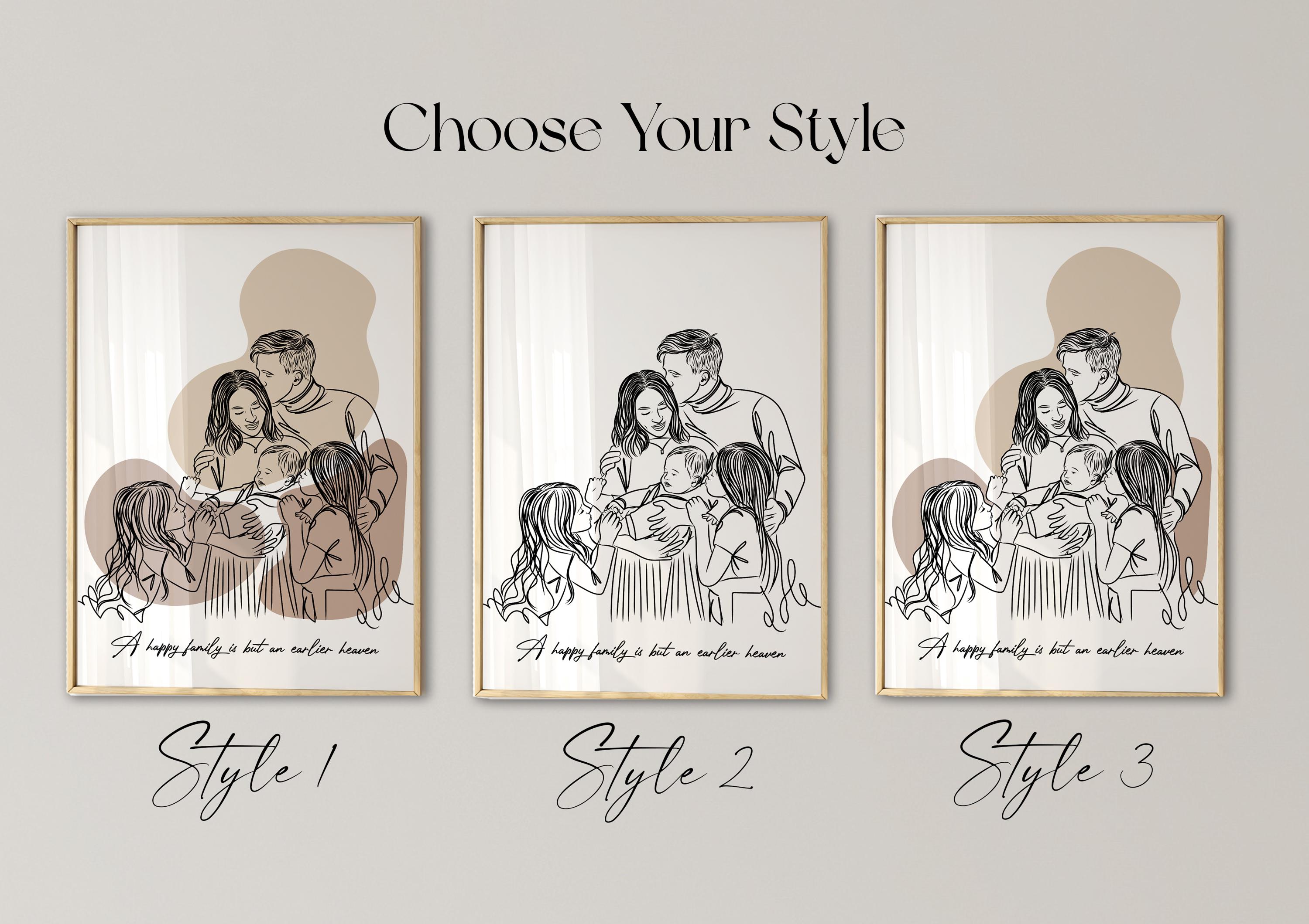 Family Portrait, Custom Big Family Line Art Drawing, Perfect Gift for ...