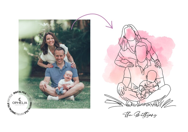 Custom Family Line Art Portrait Line Art Illustration Print - Etsy
