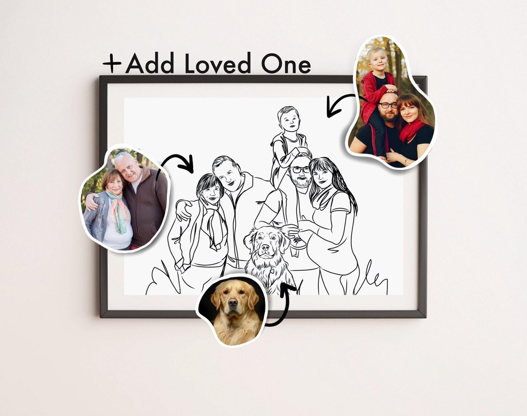 Custom Family Drawing With Multiple Photo Combined, Add Loved Ones to ...