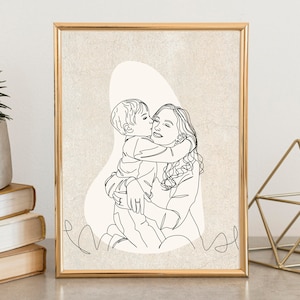 Custom Line Drawing, Family Line Art Drawing, Personalized Mother Gift ...